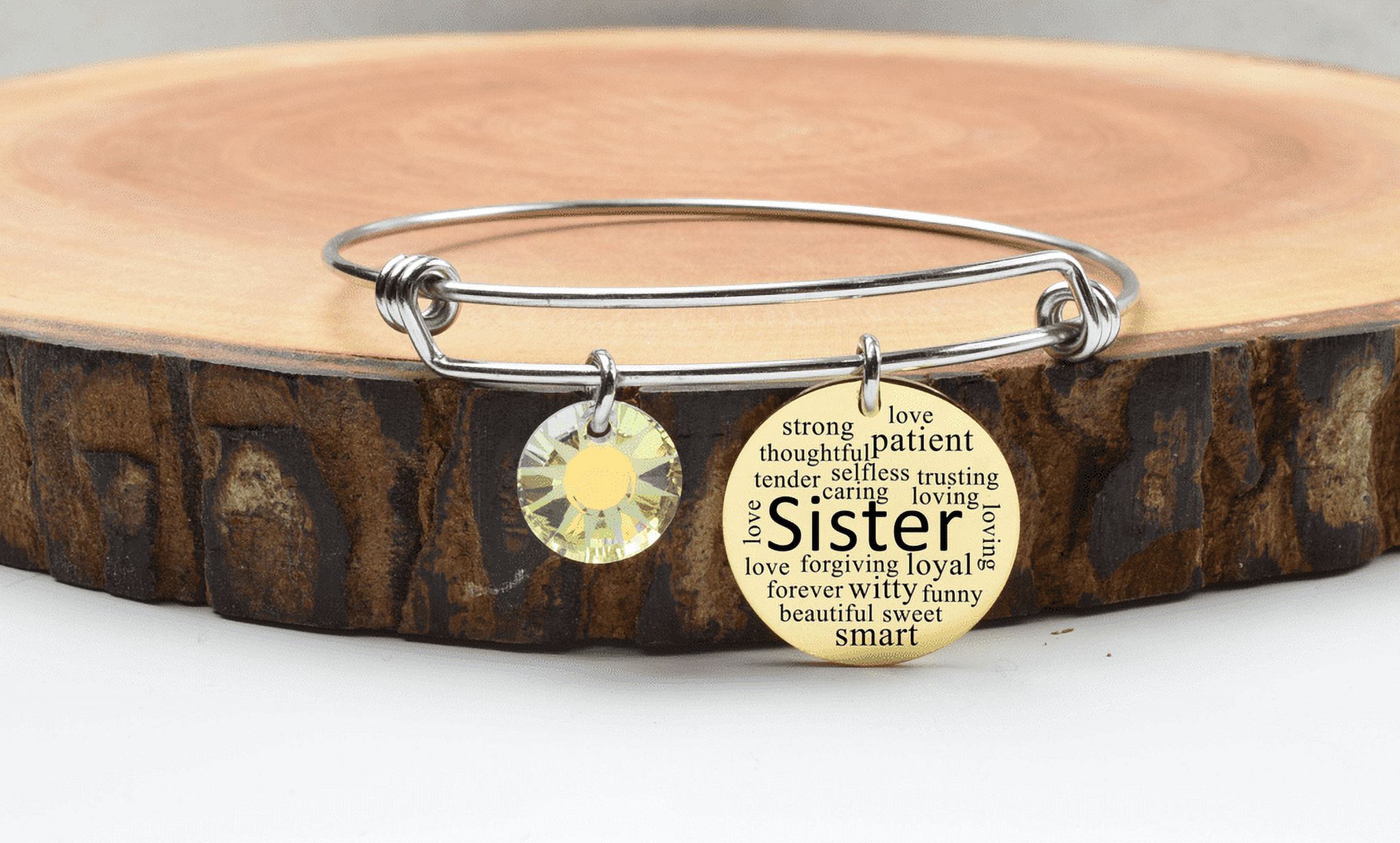 TwoTone Inspo Words Bangle With Swarovski by Pink Box Sun Gold and ...