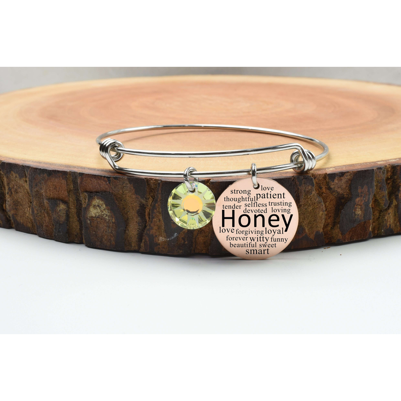 TwoTone Inspo Words Bangle With Swarovski by Pink Box Sun Rose Gold ...