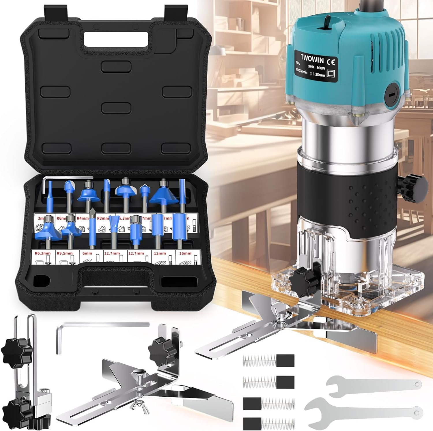 TwoWin Compact Router Tool, 110V 800W Hand Palm Wood Router Laminate ...