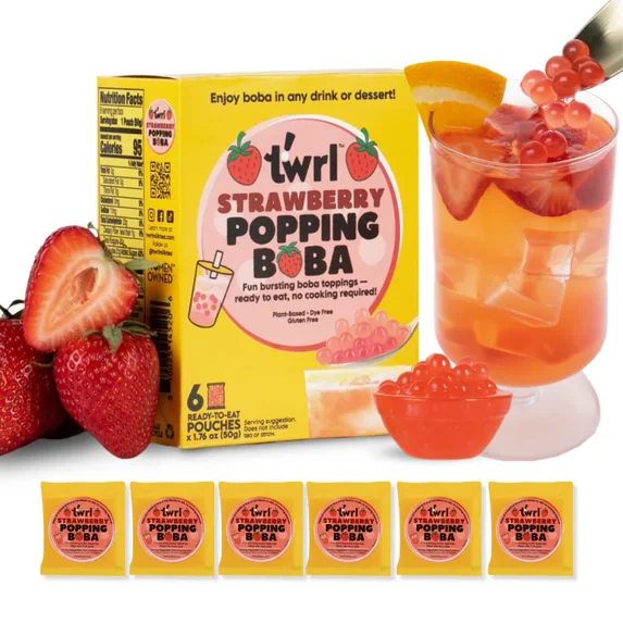 Twrl Strawberry Popping Boba 6-Pack for Bubble Tea & Desserts - Cafe ...