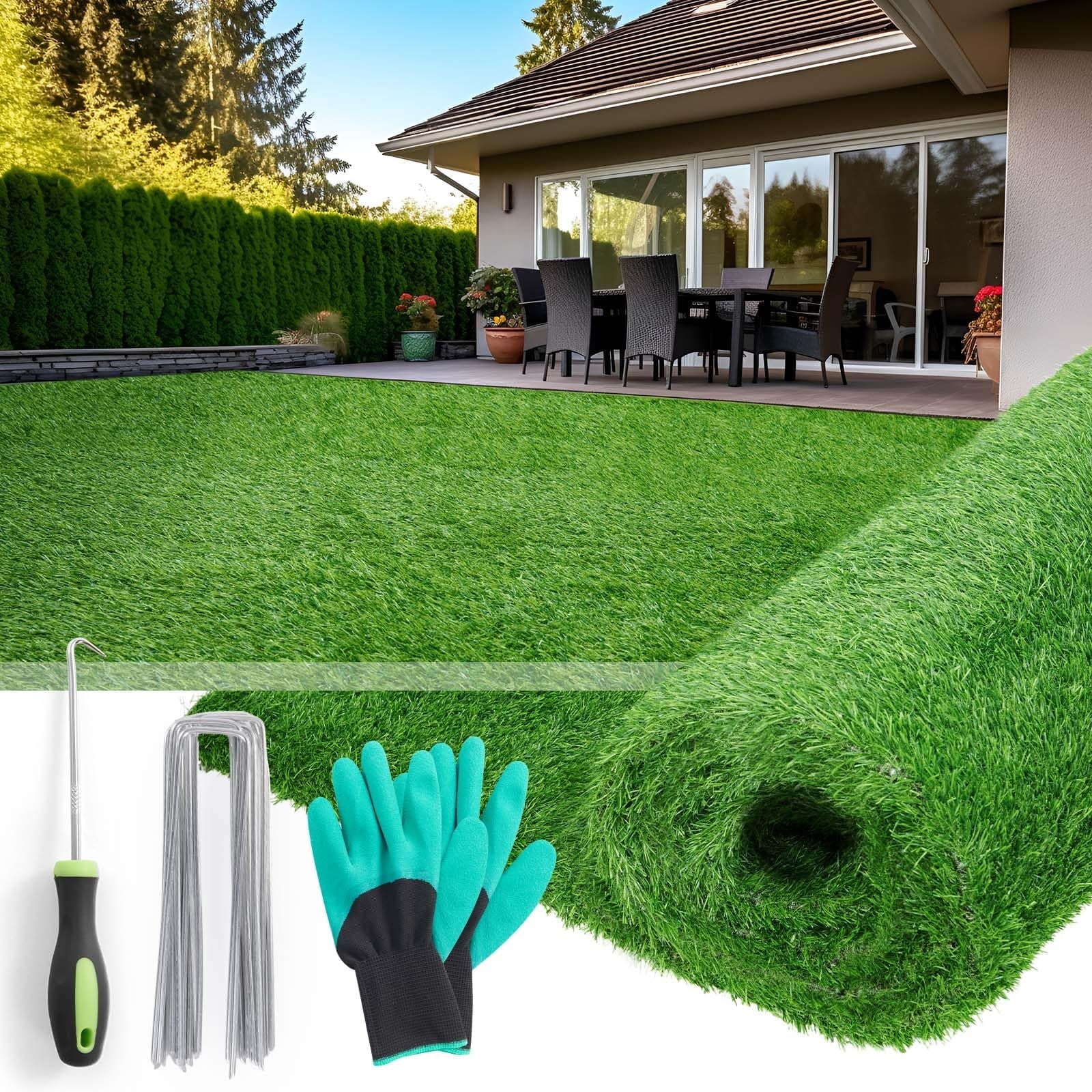 Roilpet Artificial Grass Outdoor Rug 10FTx6FT Synthetic Thick Lawn ...