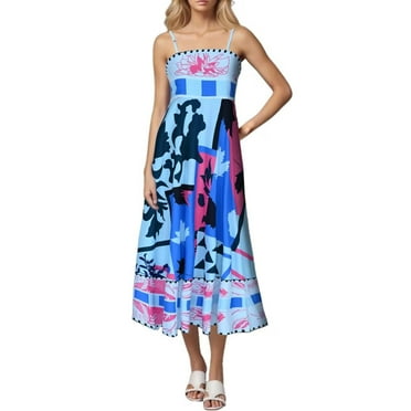 Women Boho Floral Maxi Dress Sleeveless Long Dress Print Spaghetti Strap A Line Dress Vacation ...