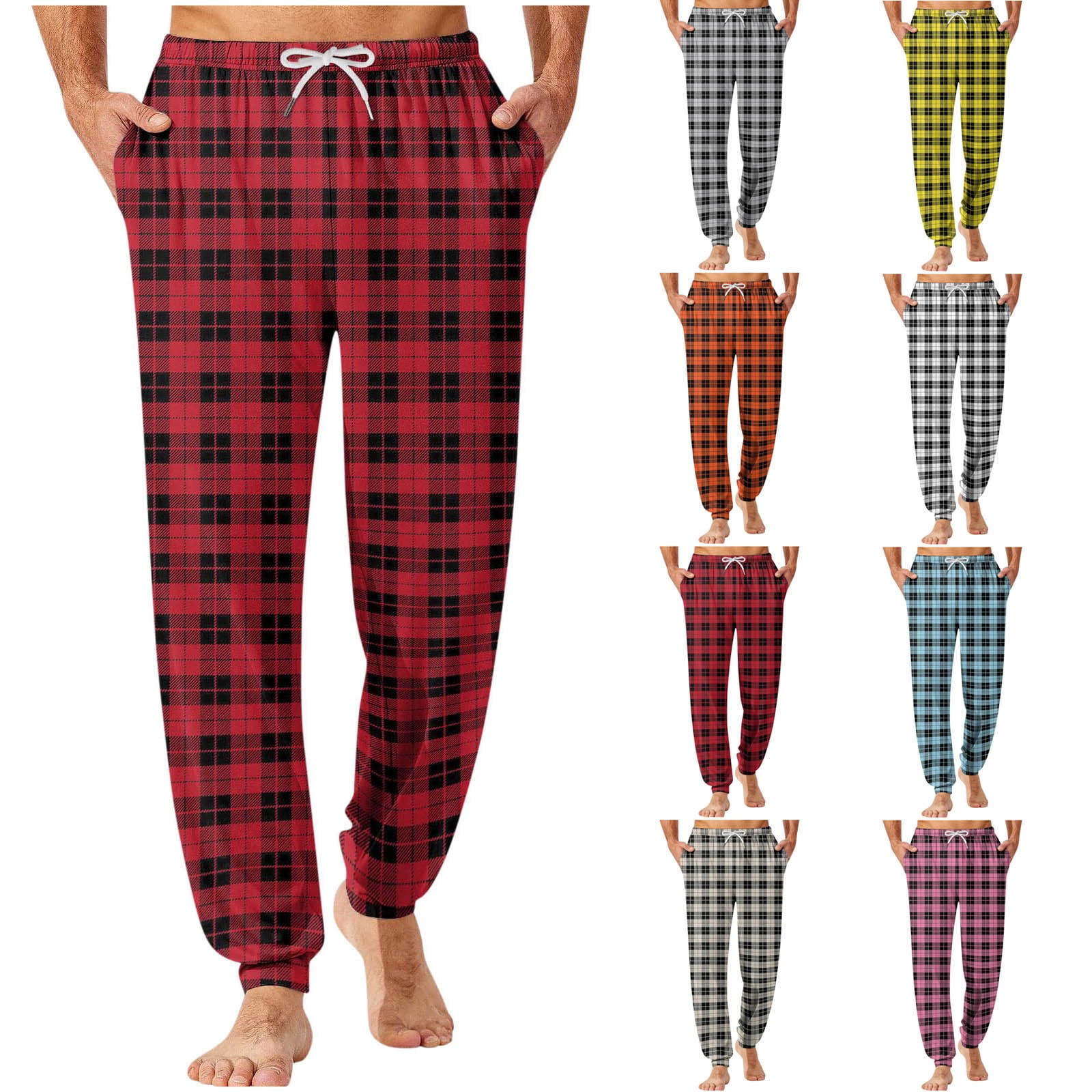 Txeol Checkered Pants Men Big and Tall Elastic Waist Pajama Pants with ...