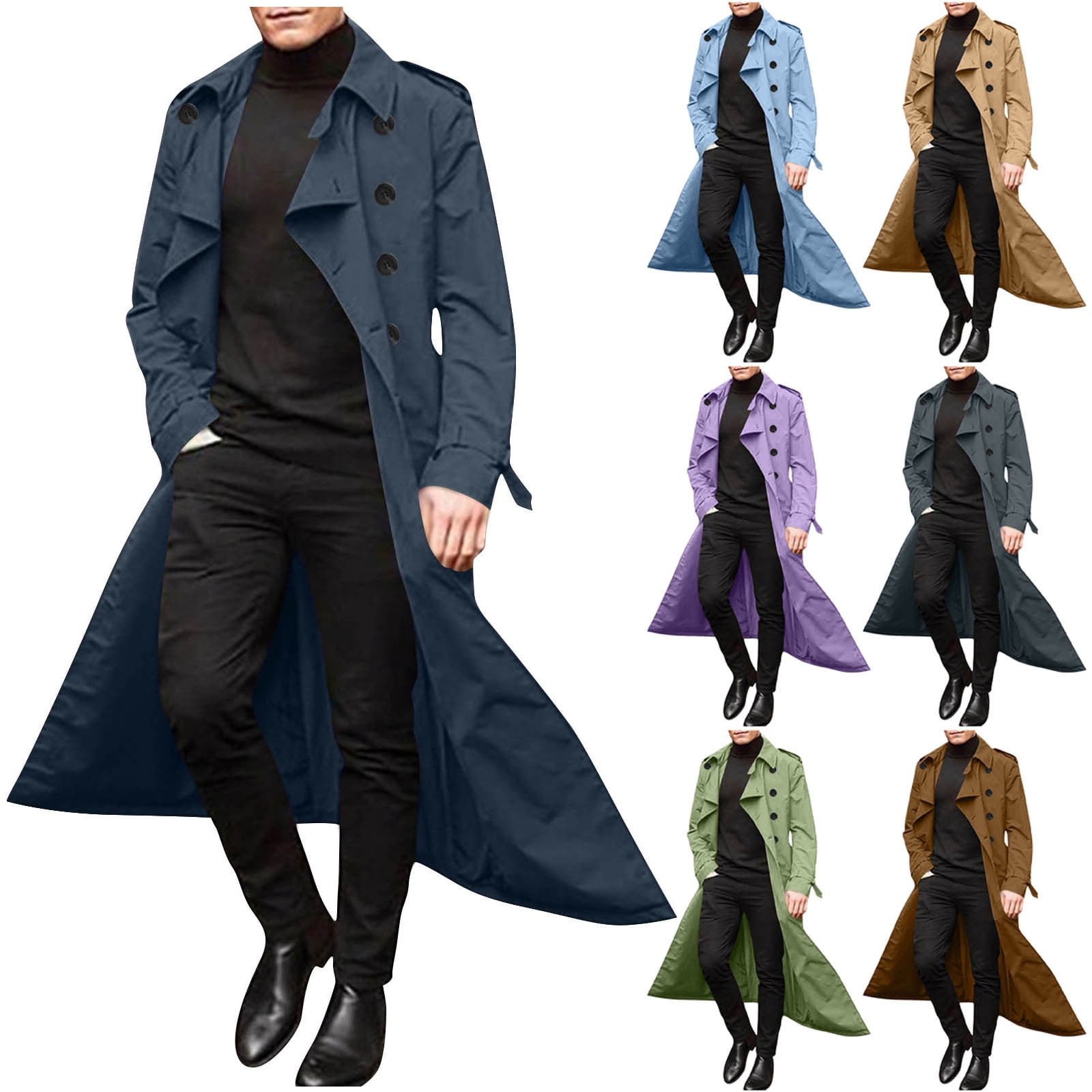 Txeol Gold Trench Coat Men Winter Lapel Collar Slim Fit Long Jacket ...