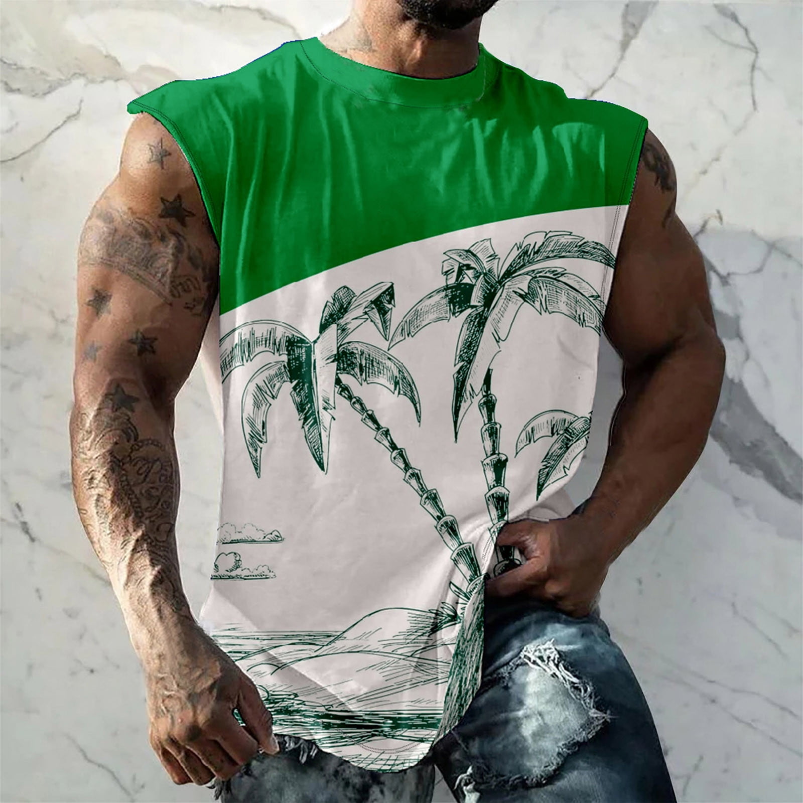 Txeol Gym Workout Tank Top Men,Men's T-Shirt Sleeveless Tank Top Gym Workout Summer Palm Tree ...