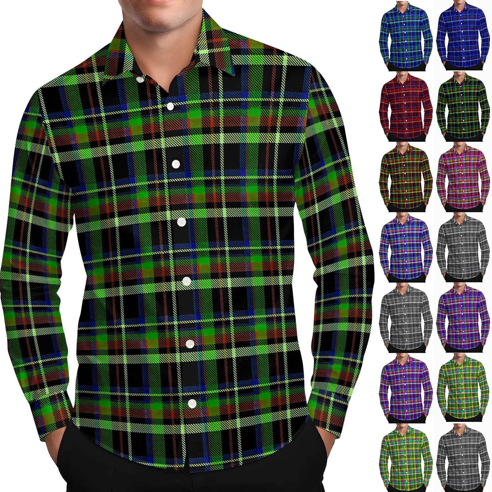 Txeol Men's Clothing Long Sleeve Checkered Shirts Casual Button Down ...
