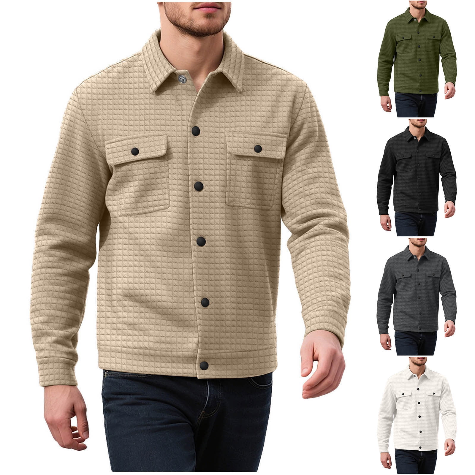 Txeol Mens Button Down Shirt Jacket Casual Long Sleeve Jacquard Sweater ...