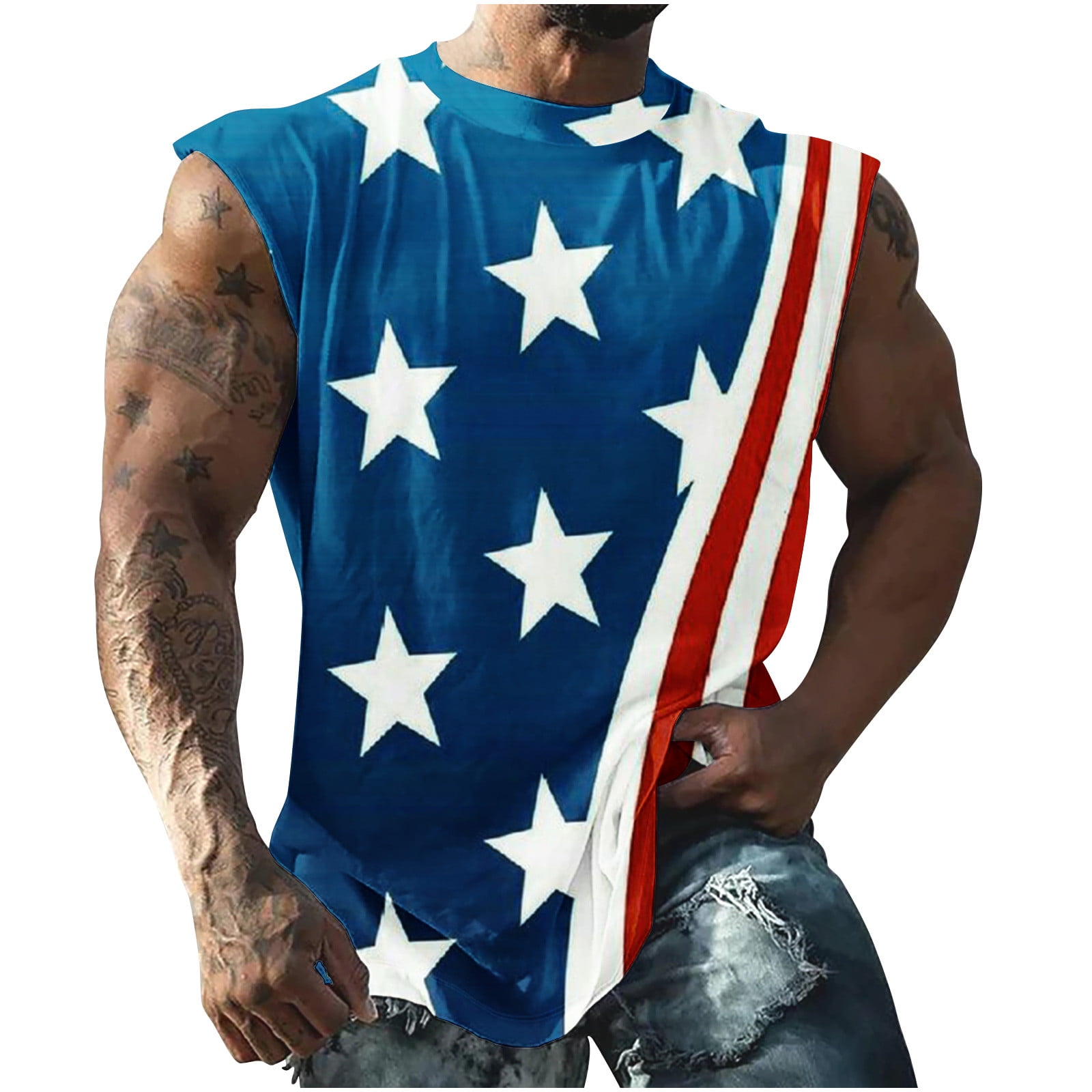 Txeol Mens Graphic Tank Tops Beach,Men's Workout Tank Tops American Flag Print Tees Shirts for ...