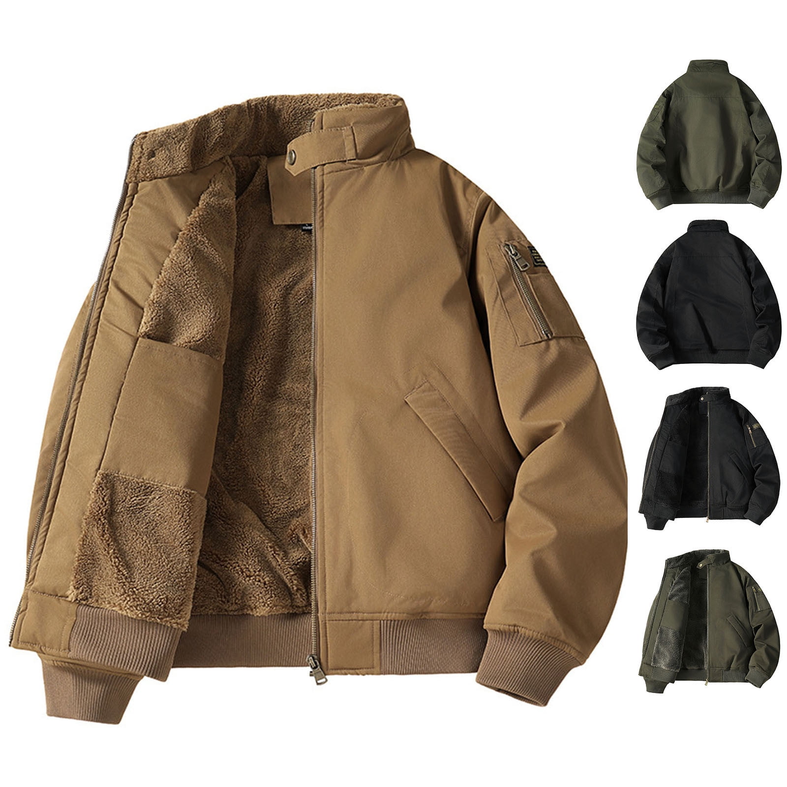 Txeol Mens Winter Fleece Sherpa Jackets Full Zip Mock Neck Coats Casual ...
