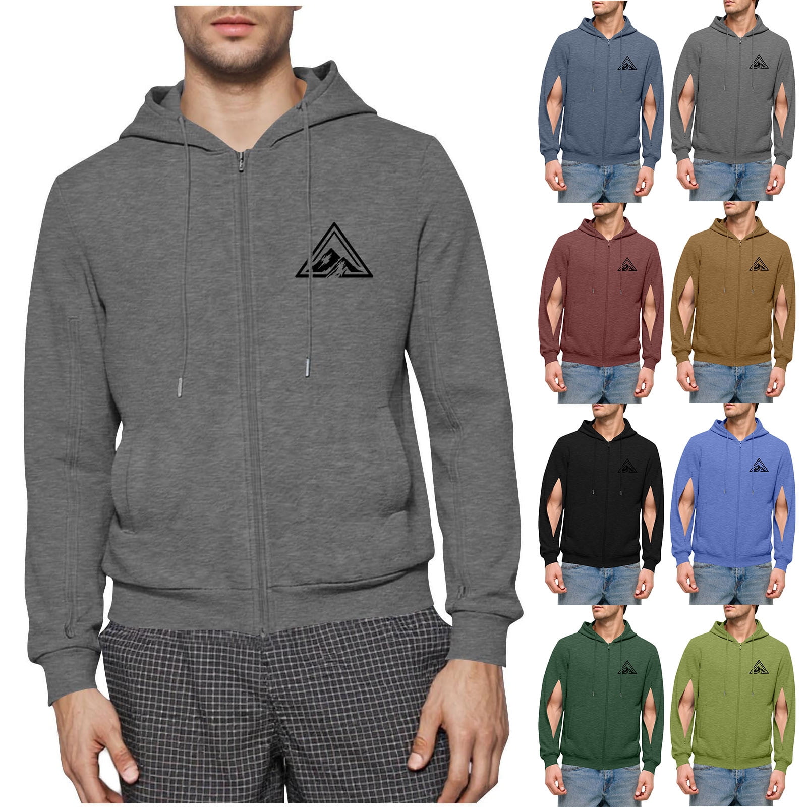 Txeol Mens Zip Up Hoodie with Arm Zipper Dialysis Active Workout Hooded ...