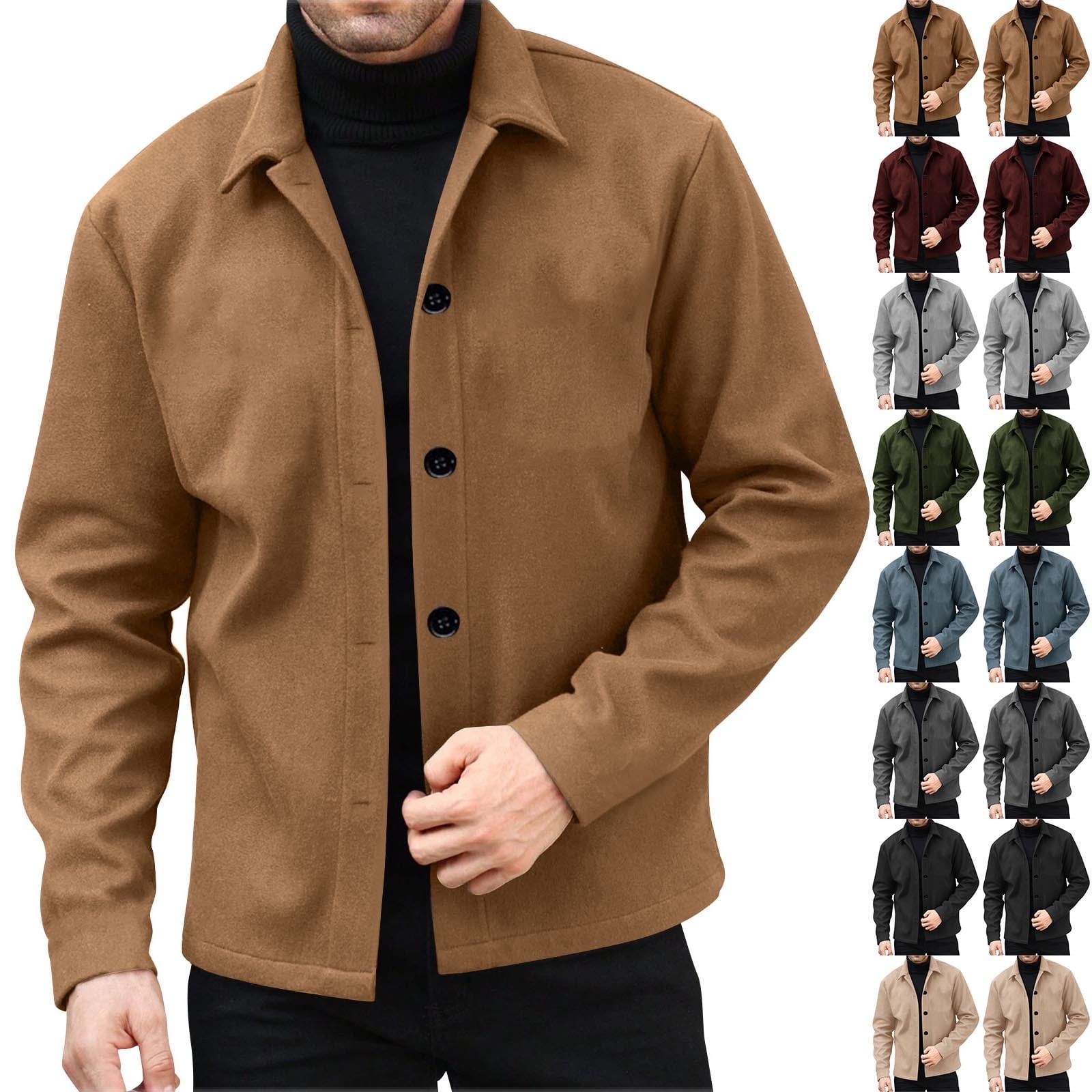 Txeol Navy Button Down Jackets for Men Long Sleeve Lapel Trench Coat ...