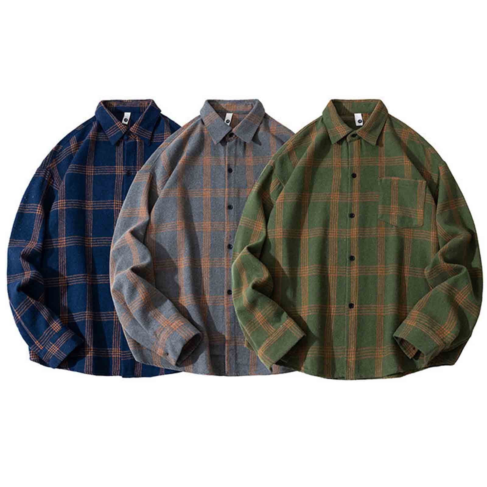 Txeol Plus Size Clothes for Men Fashion Plaid Shacket Jacket Casual ...