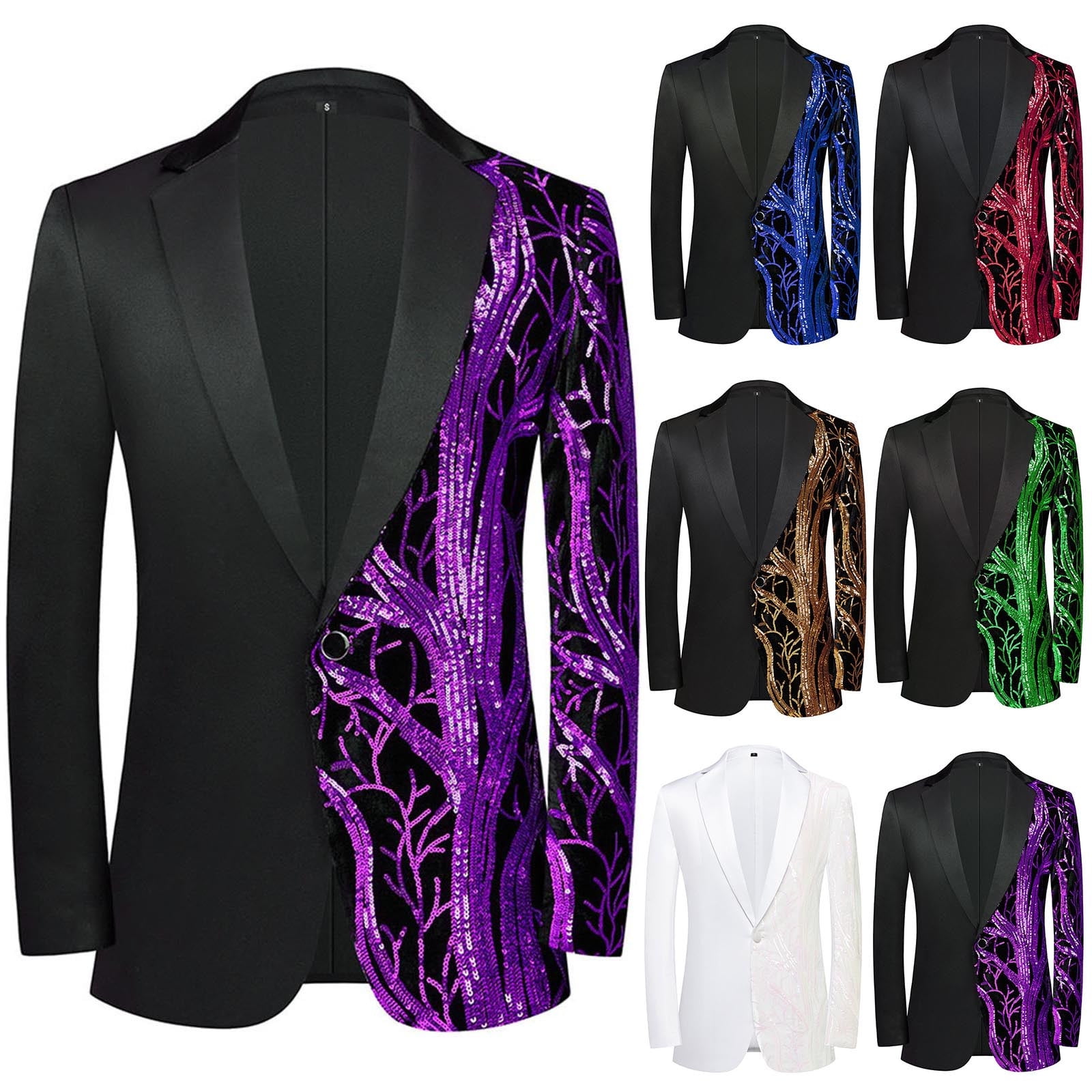 Txeol Sequin Suit Jacket Men Long Sleeve One Button Sport Coats Shiny ...