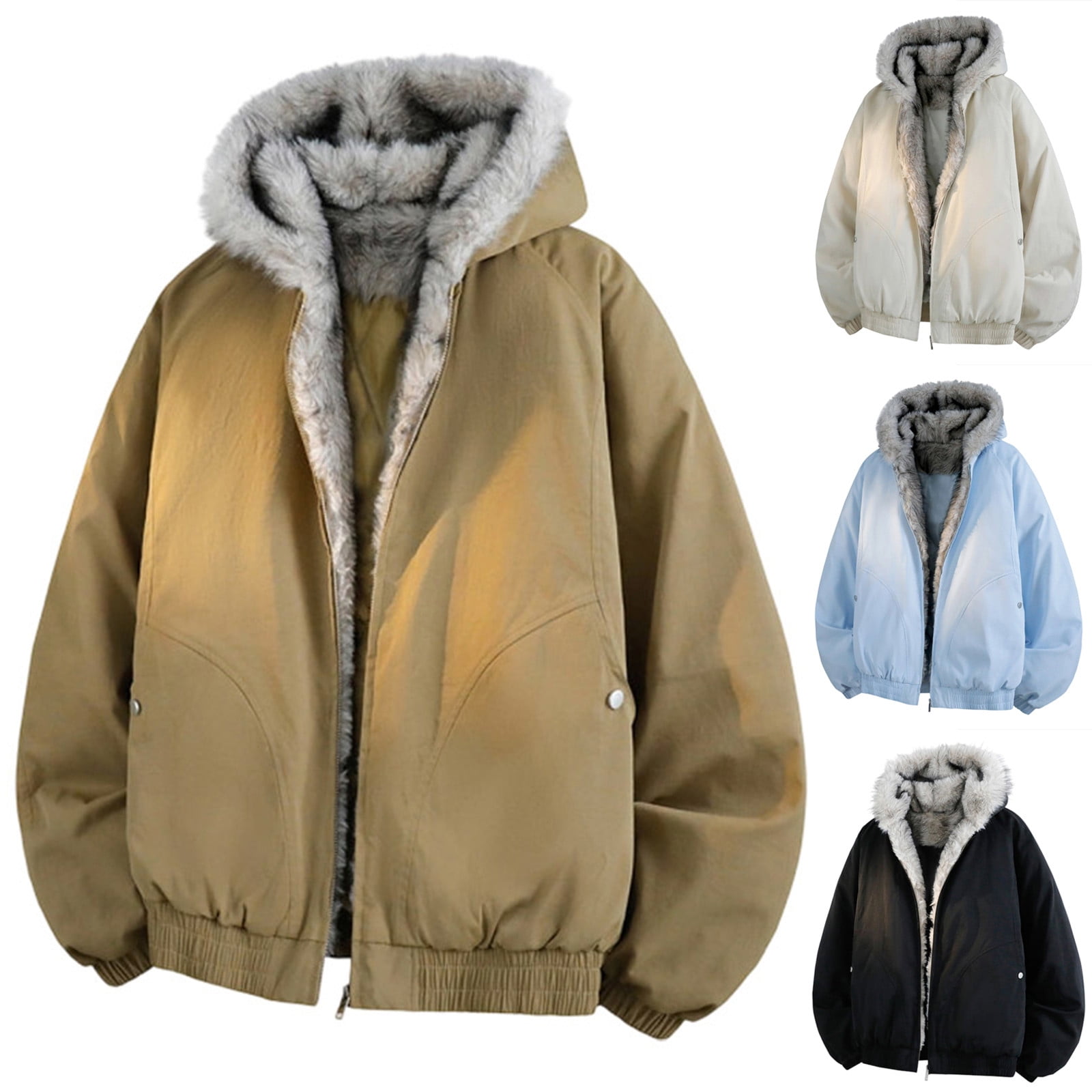 Txeol Warm Heavyweight Jacket Men Zip Up Sherpa Lined Coats with Furry ...