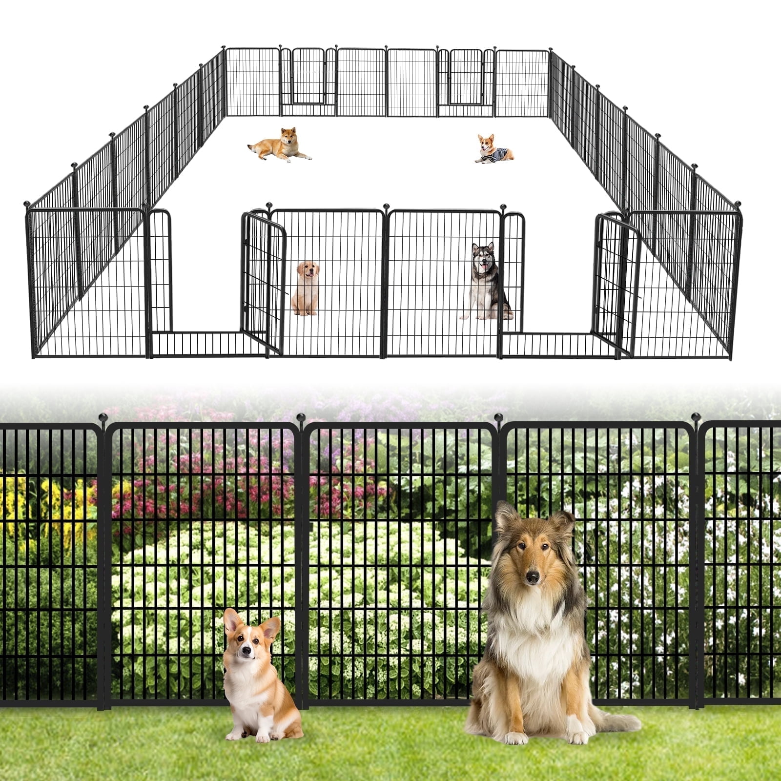Txh001 Metal Garden Fence 24 Panels 55ft(L)×40in(H) Animal Barrier ...