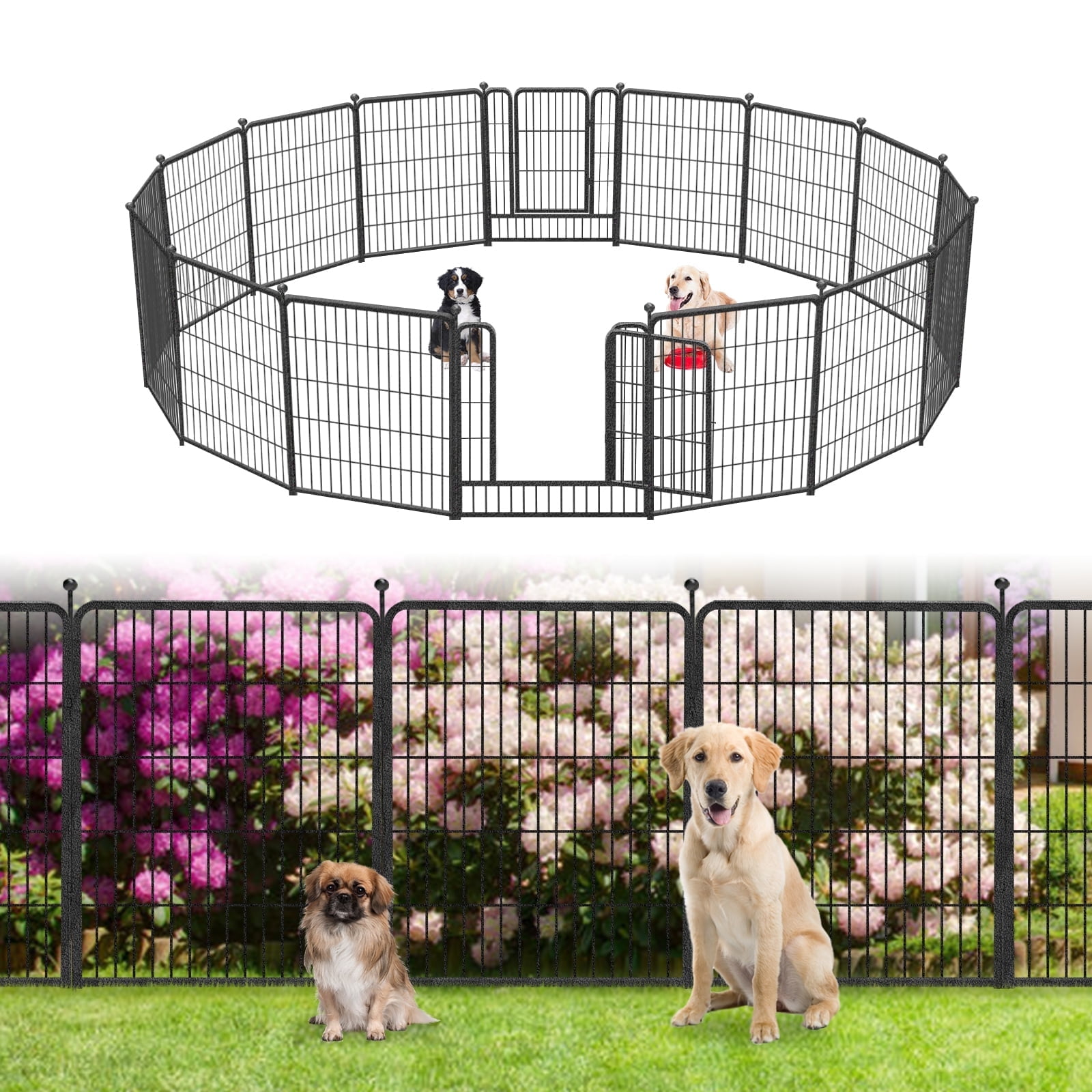 Txh001 Metal Garden Fence with Gate 16 Panels 37ft(L)×32in(H) Outdoor ...
