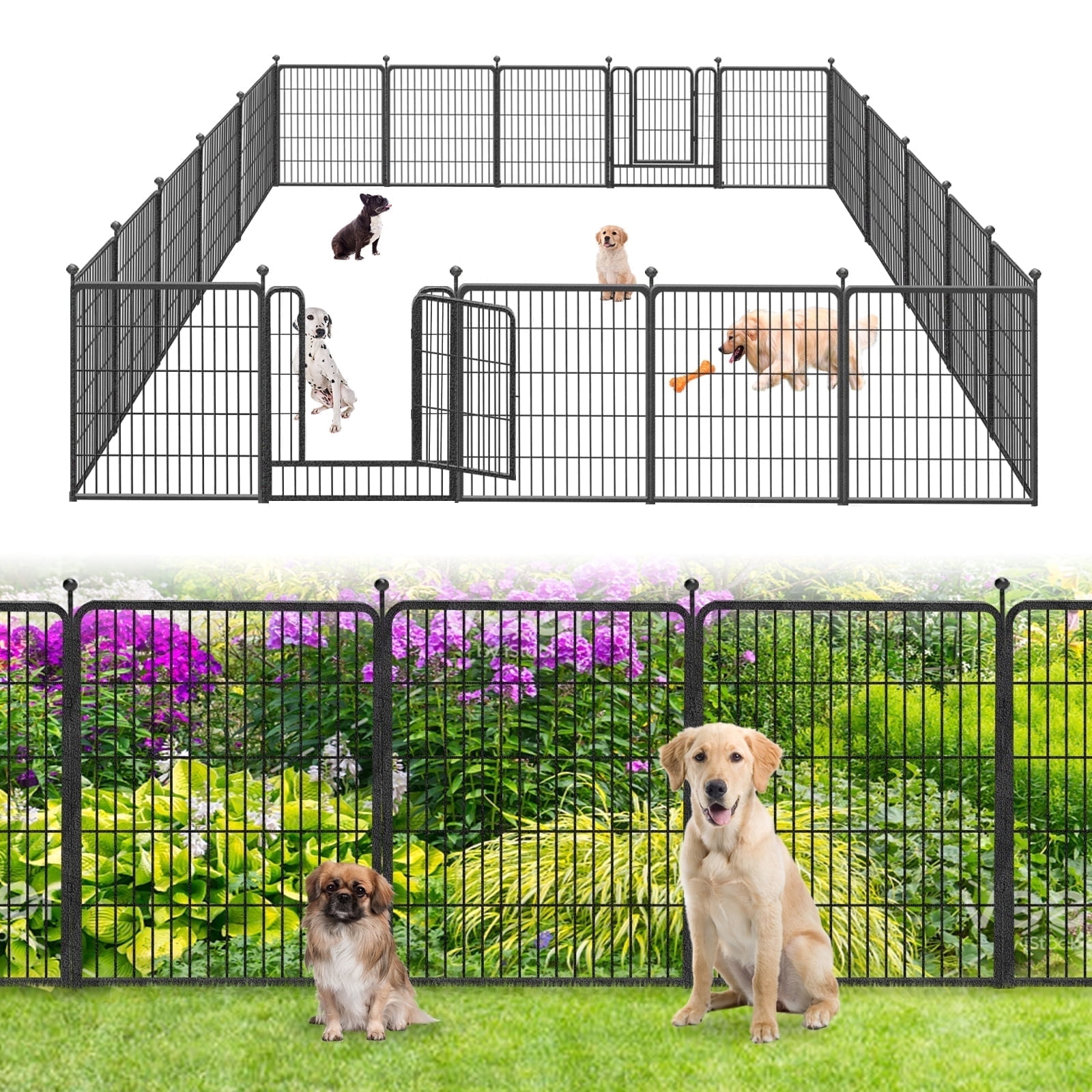 Txh001 Metal Garden Fence with Gate 20 Panels 46ft(L)×32in(H) Outdoor ...