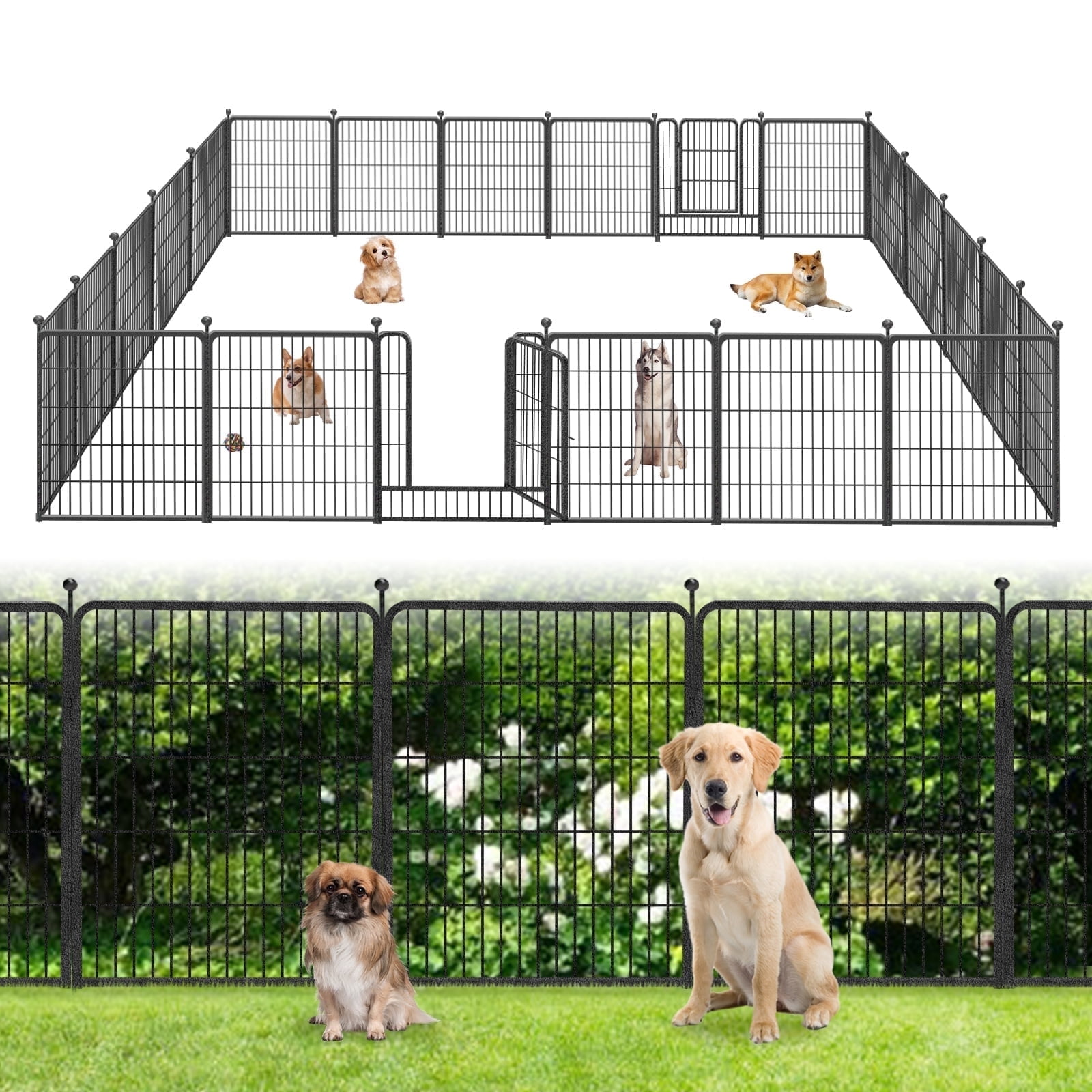 Txh001 Metal Garden Fence with Gate 22 Panels 51ft(L)×32in(H) Outdoor ...