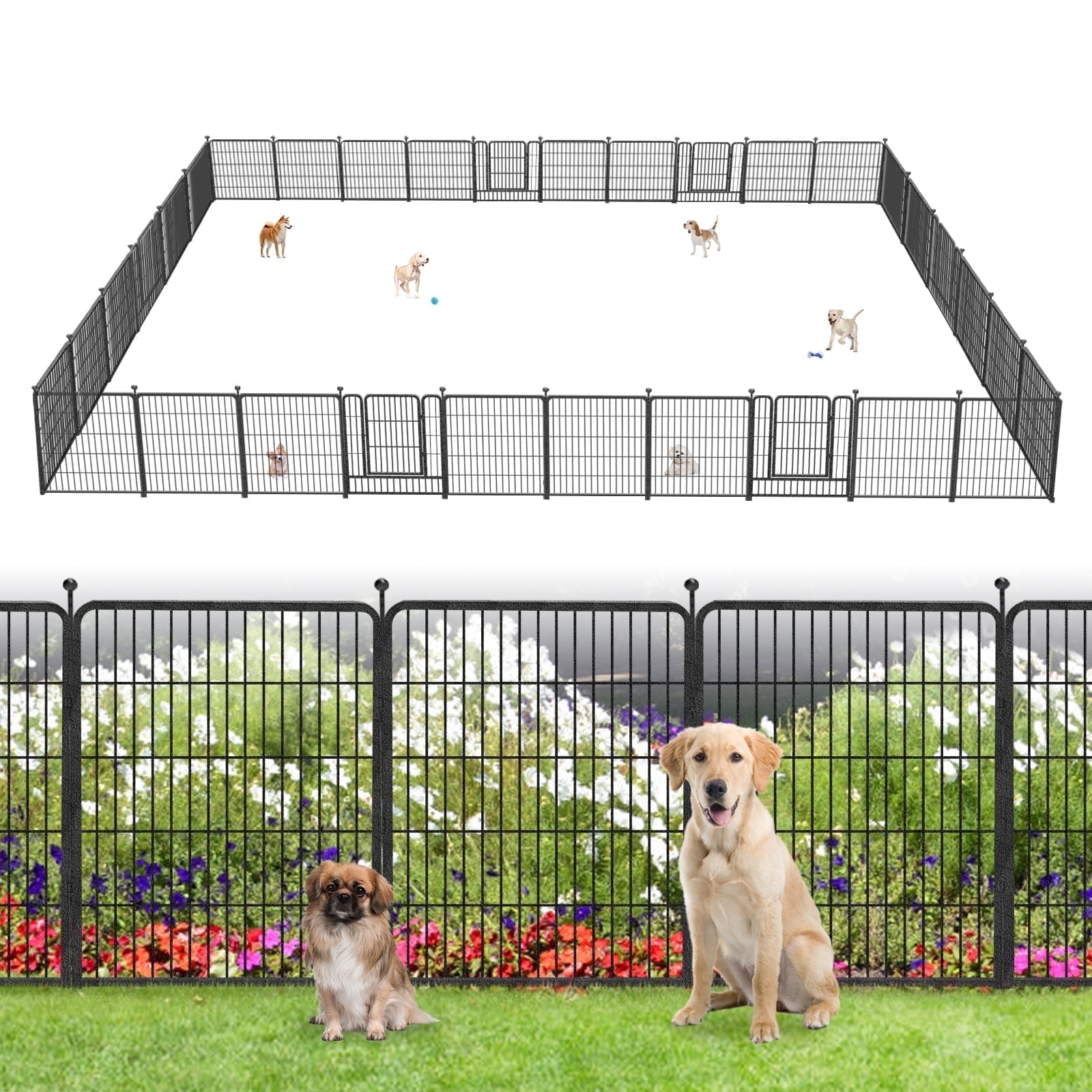 Txh001 Metal Garden Fence with Gate 32 Panels 73ft(L)×32in(H) Outdoor ...