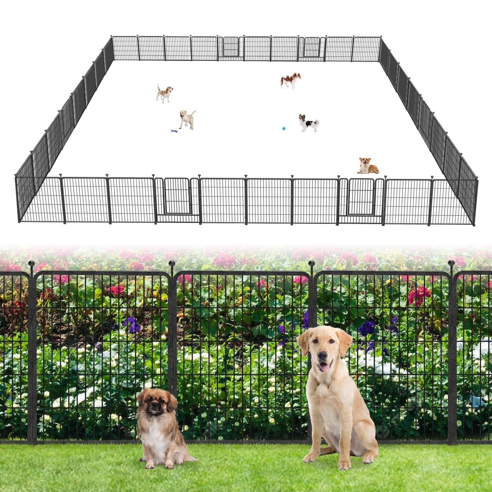 Txh001 Metal Garden Fence with Gate 36 Panels 83ft(L)×32in(H) Outdoor ...