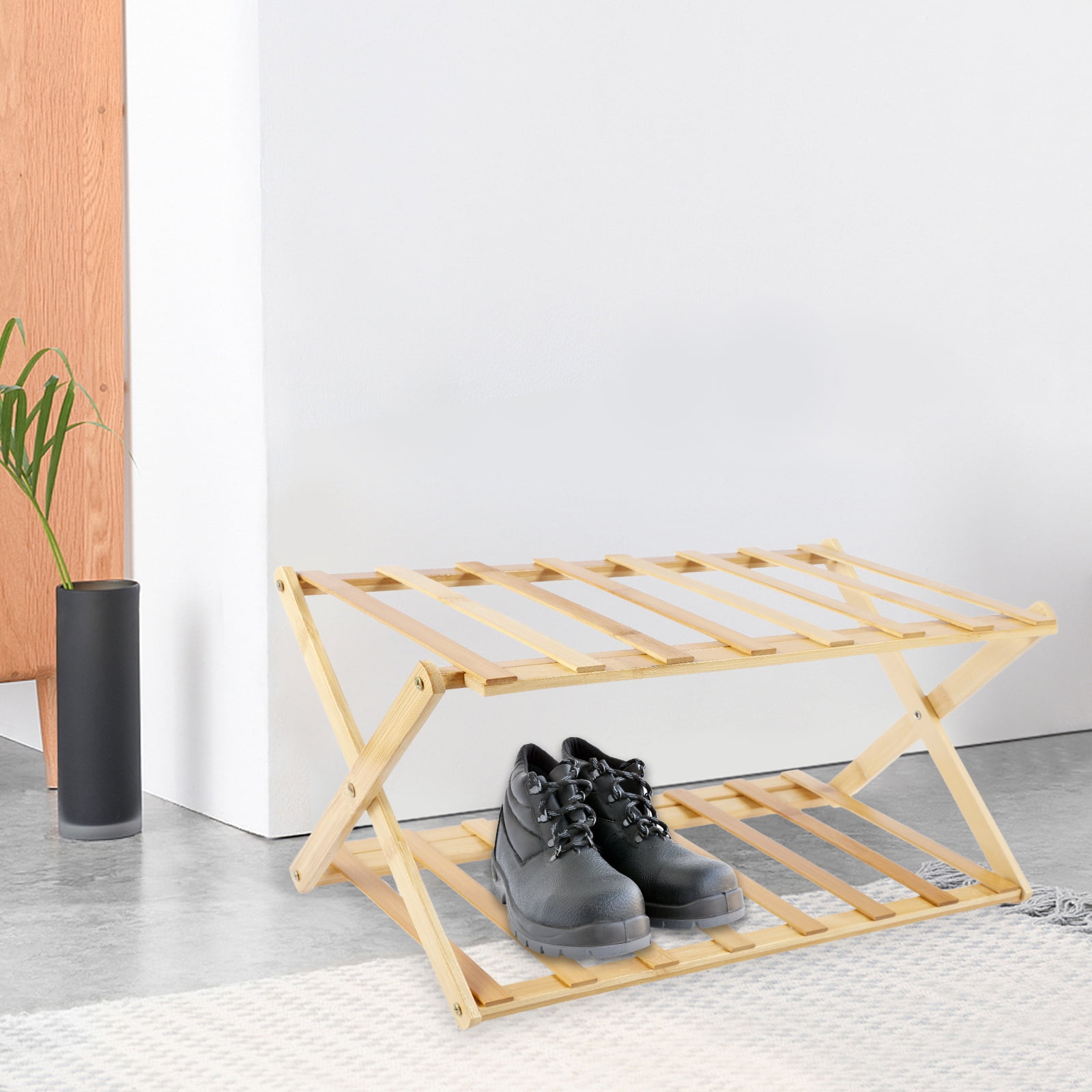 Txkrhwa 2 Layers Folding Shoe Storage Rack, Smooth Solid Bamboo Shoe ...