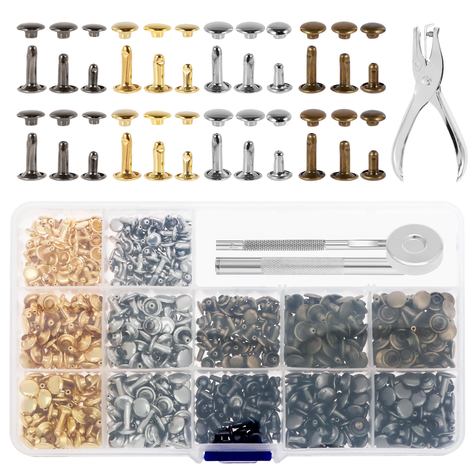 Txkrhwa 360PCS Leather Rivets Kit, 4 Colors Metal Double Cap Rivets Set ...