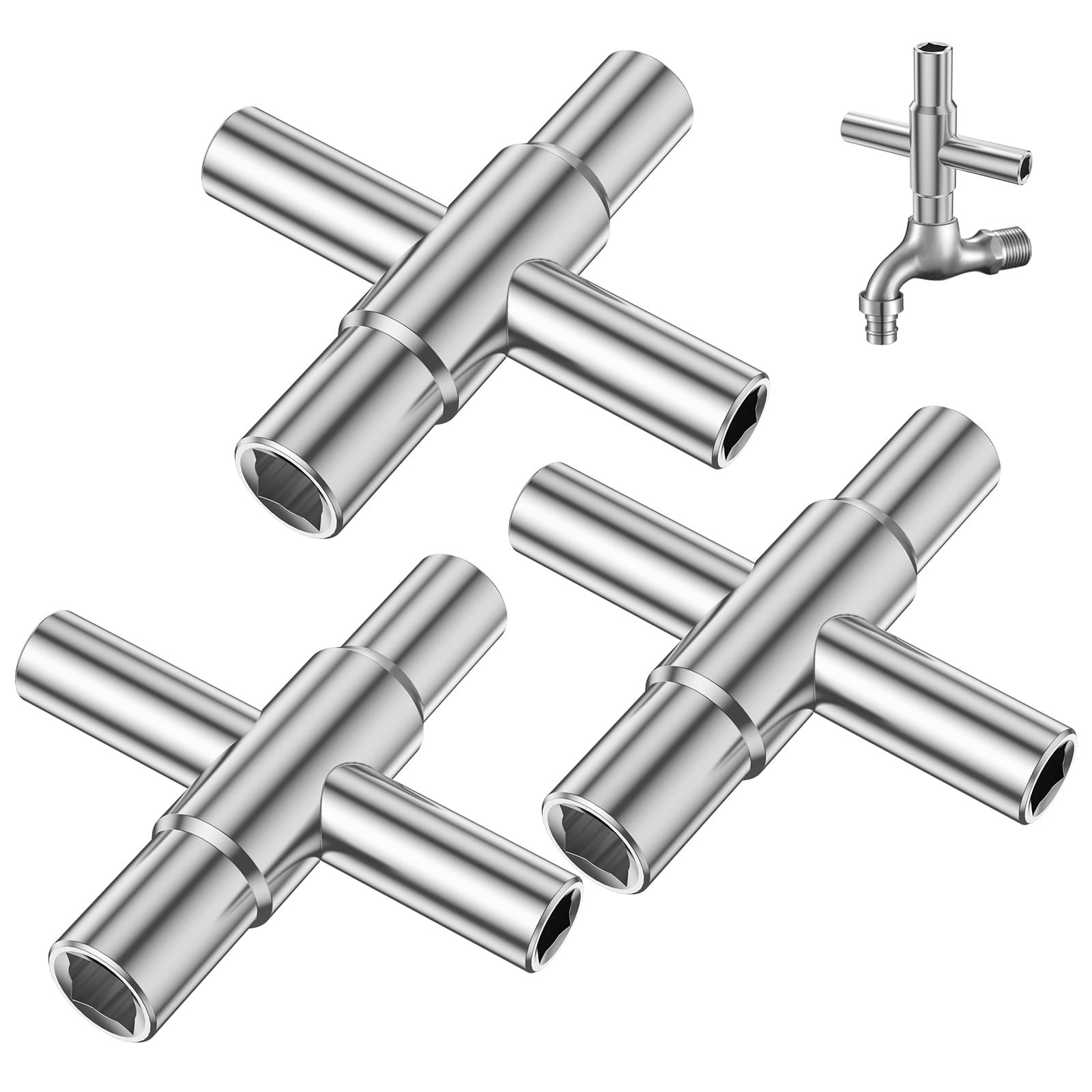 Jytue 3PCS 4 Way Sillcock Water Key Fits for 1/4", 9/32", 11/32" Steel ...