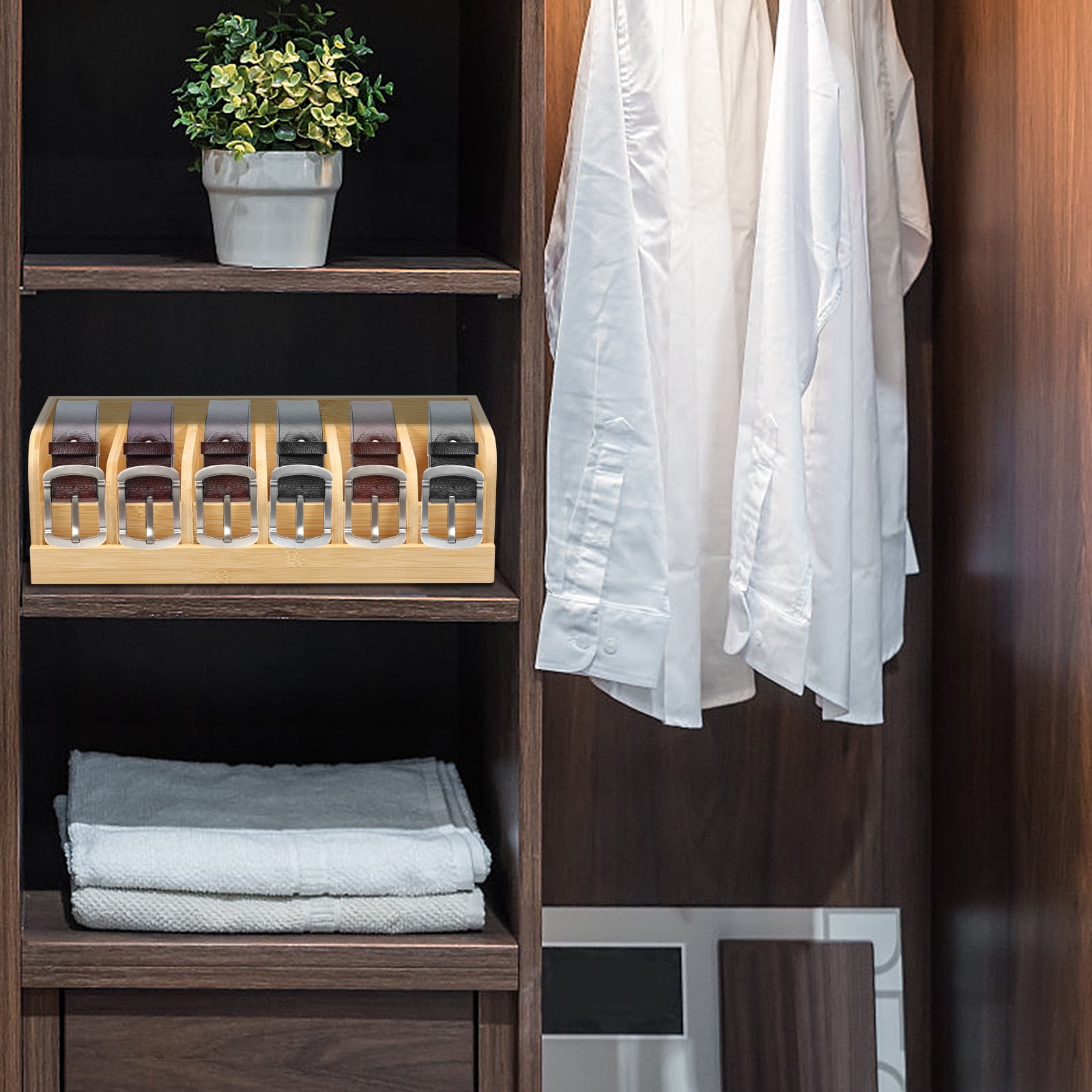 Txkrhwa Belt Organizer, 6 Compartments Belt Storage, Enduring Bamboo ...