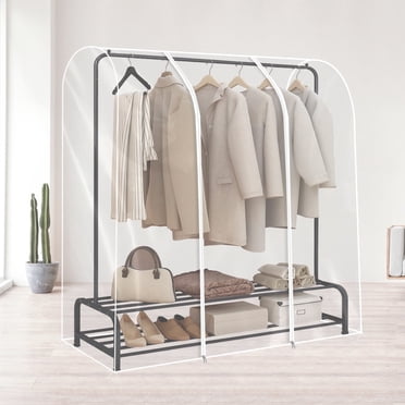 MISSLO 60'' Clear Dustproof Garment Rack Cover, Zippered PVC Clothes ...