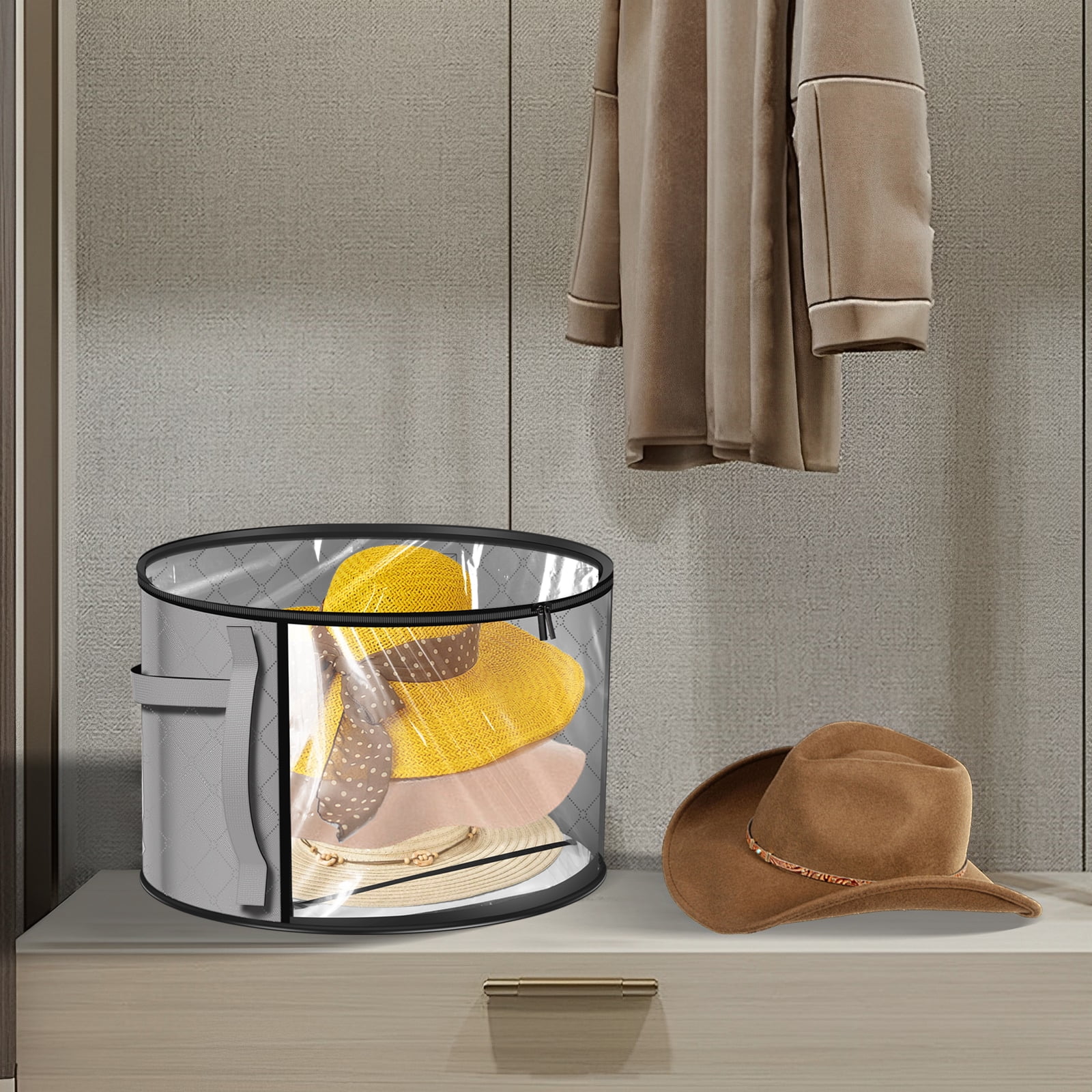 Txkrhwa Large Capacity Hat Organizer Box, Round Hat Storage Box ...