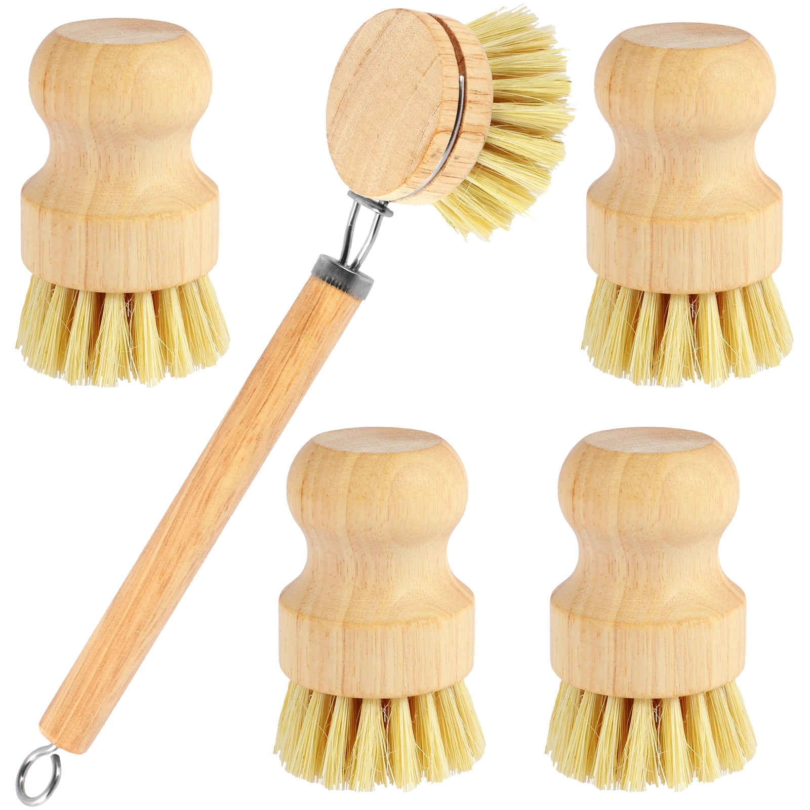 Txkrhwa Natural Bamboo Dish Scrub Brush Set, 5 Pack Kitchen Dish ...