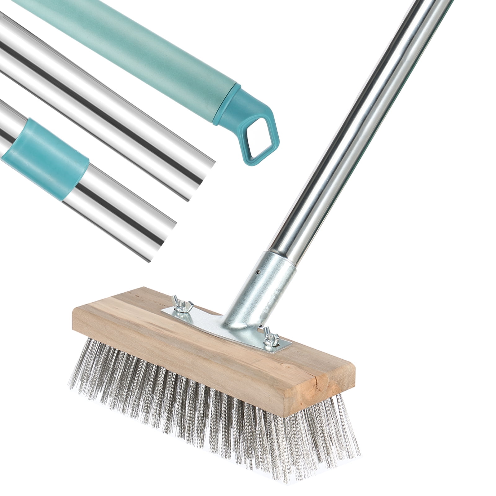 Txkrhwa Stainless Steel Deck Scrub Brush, Long Handle Wire Floor Brush ...