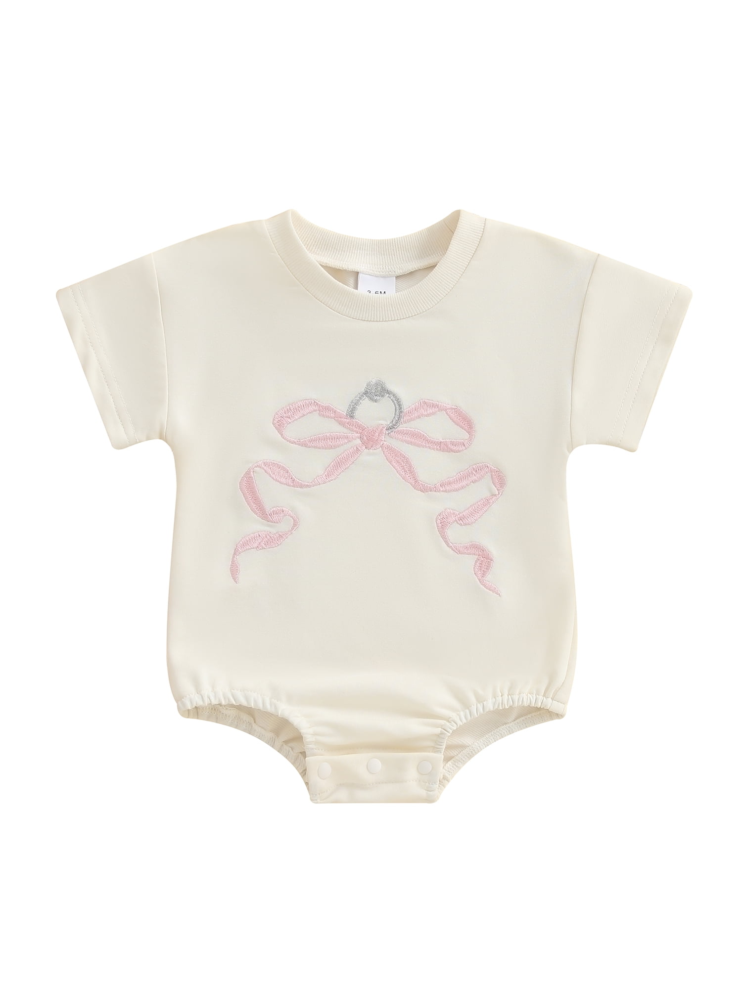 Txlixc Baby Girl Romper for Summer Loose Fit Bow Embroidery Crew Neck ...
