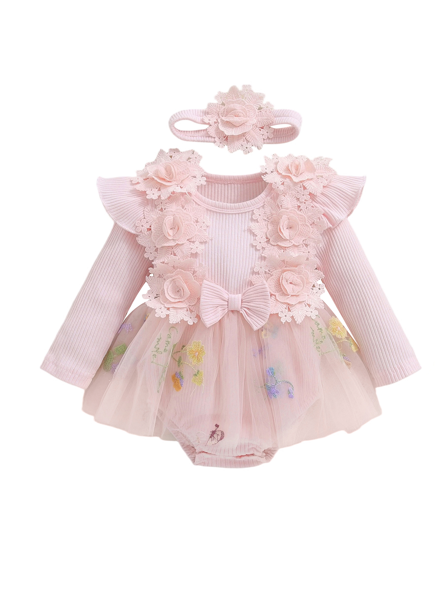 Txlixc Newborn Baby Girl Romper Dress Set Crew Neck Long Sleeve Floral ...