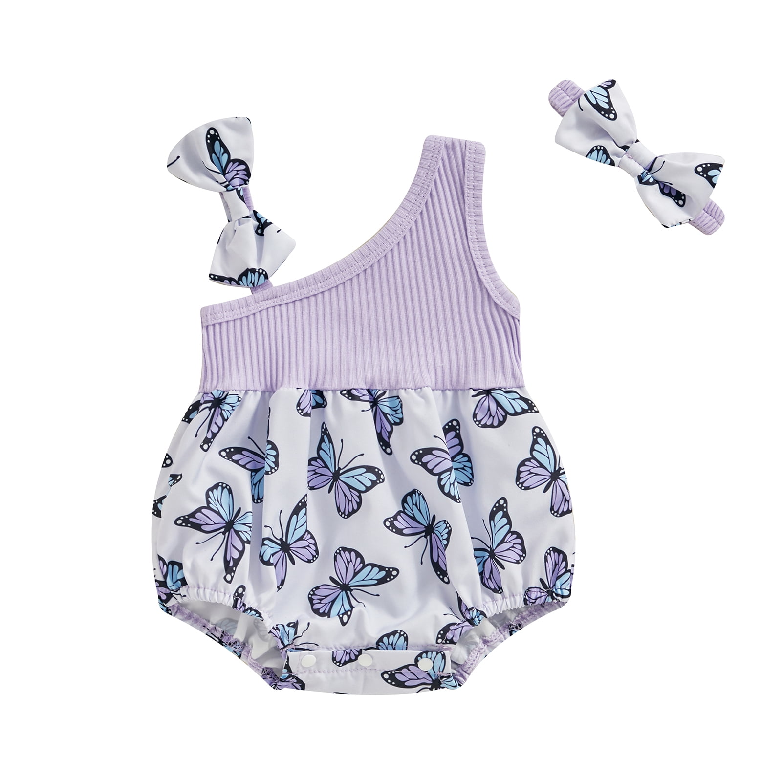 Txlixc Newborn Infant Baby Girls 2Pieces Rompers Outfits,0-18 Months Floral/Butterfly Print Bow ...