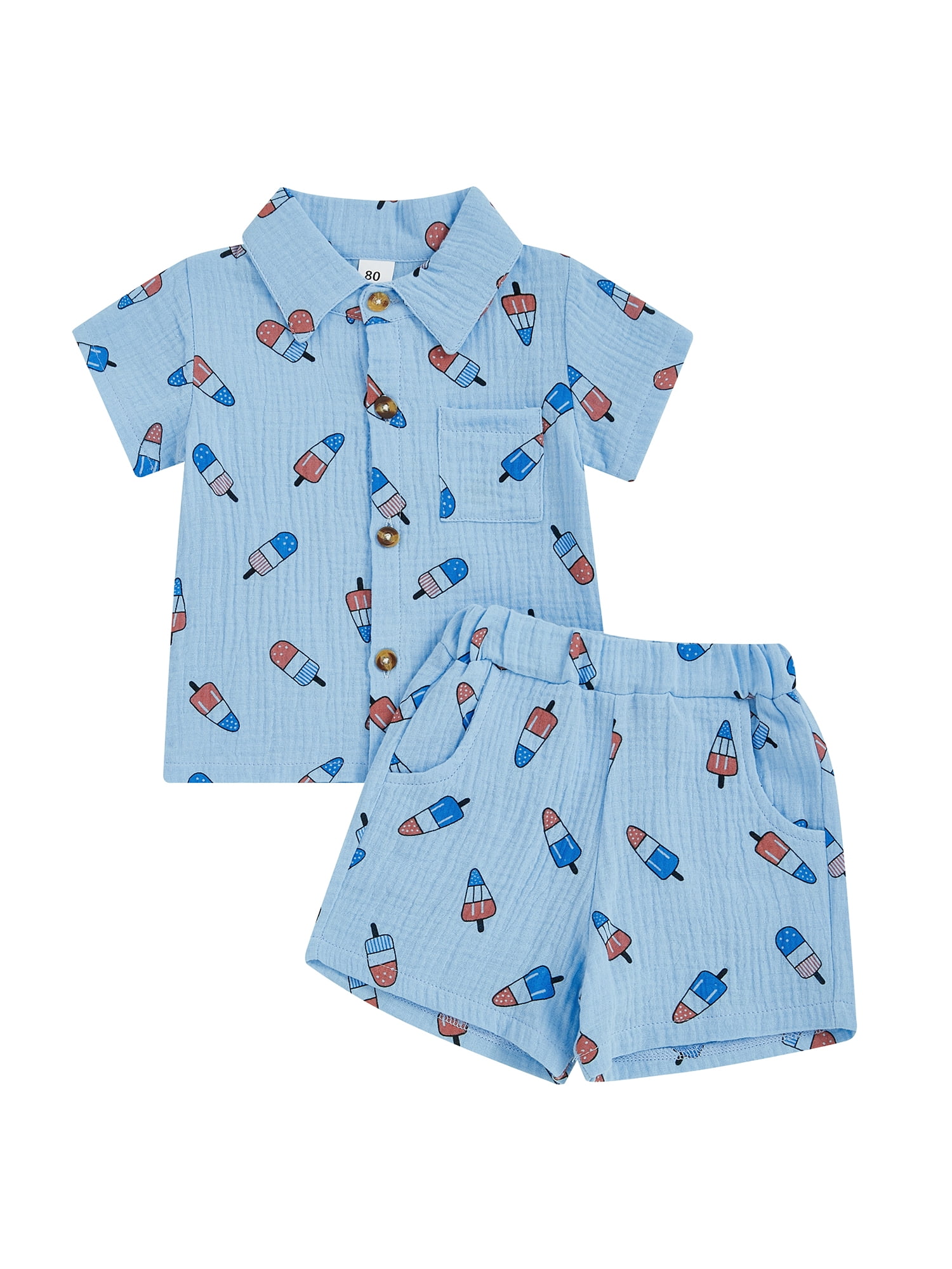 Txlixc Toddler Boy 4th of July Outfits Ice Cream Print Lapel Button ...