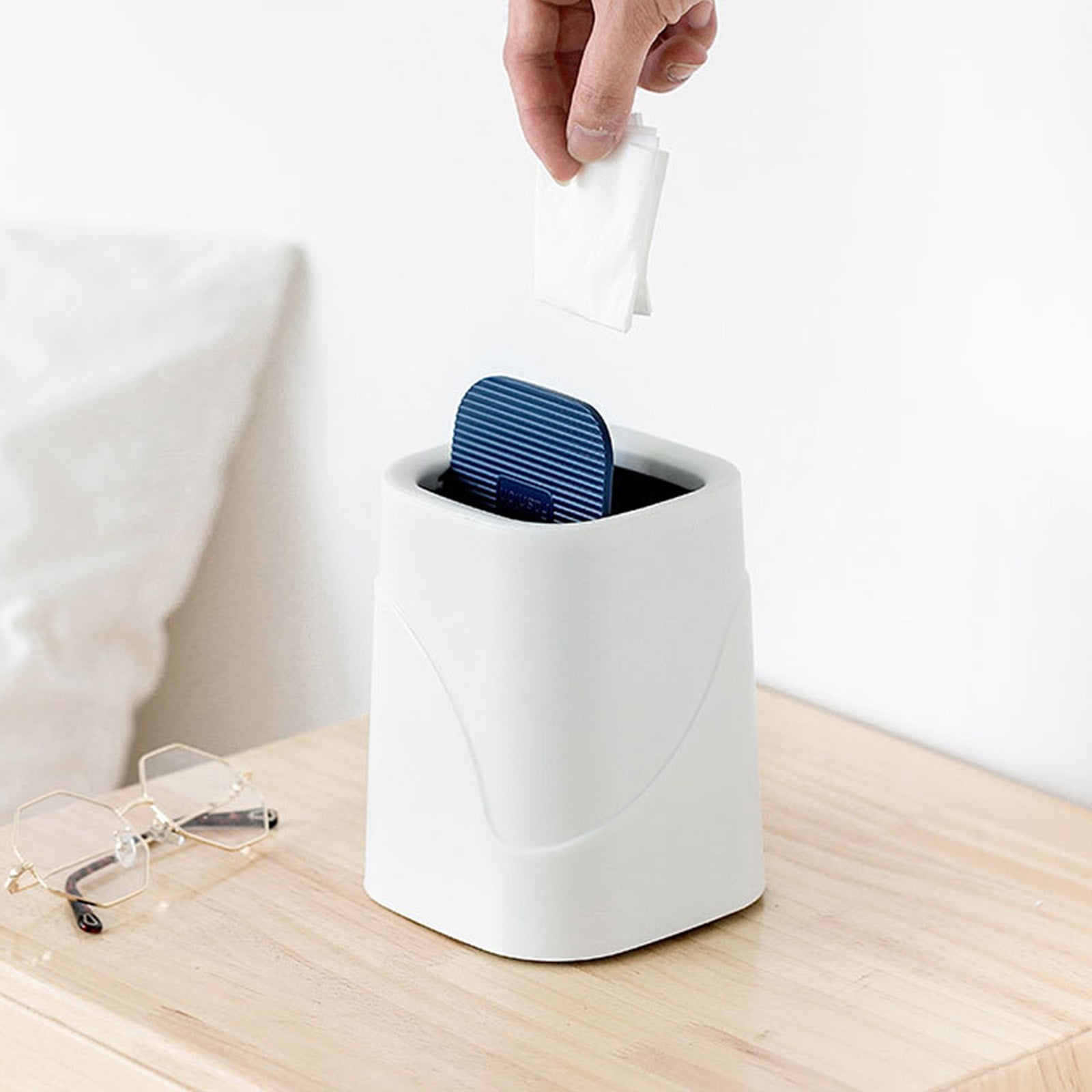 Txmfgh Compact Desktop Trash Can with Lid - Portable Office & Dorm Bin ...