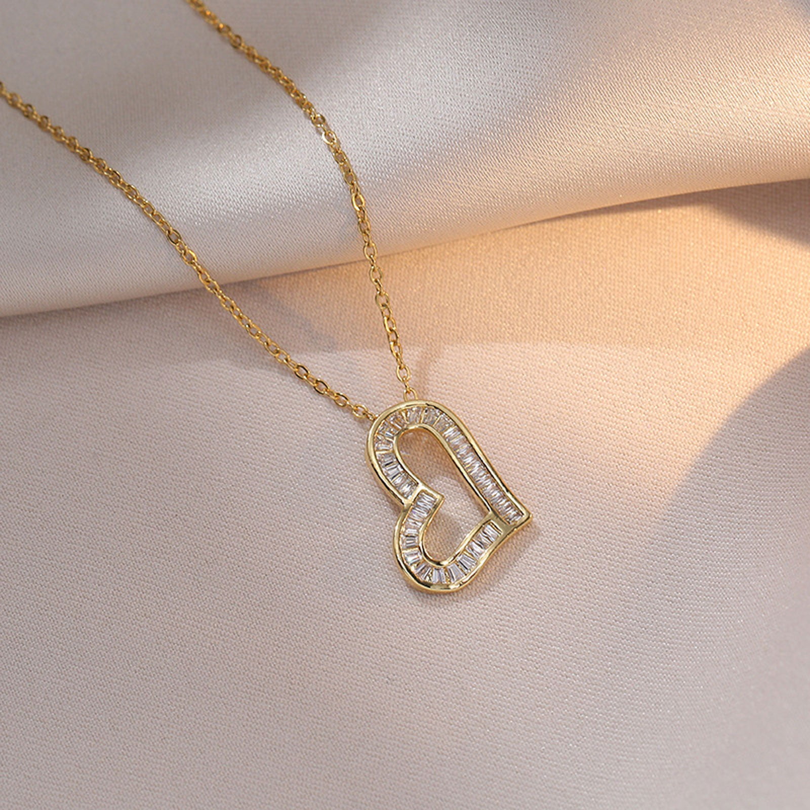 Txmfgh Love Zircon Design Sweet Pendant Necklace - Temperament Titanium ...