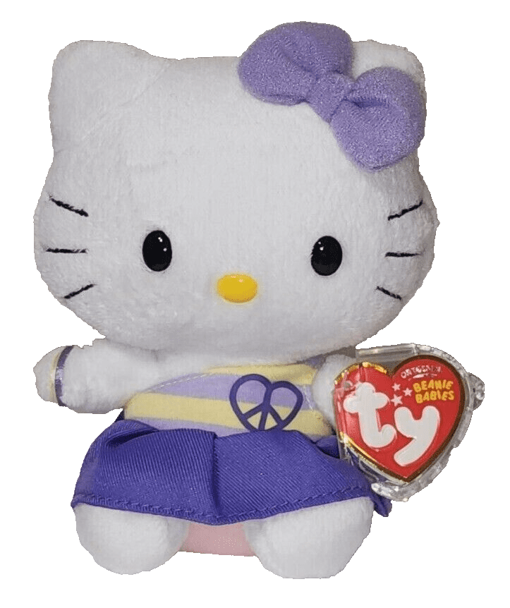 Ty Beanie Baby - HELLO KITTY PEACE DRESS (Purple 6" Plush) (BONUS ONE RANDOM TY ERASER ...