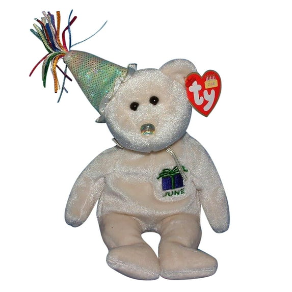 Ty Beanie Baby: June the Teddy Bear, Birthday Toy with Hat, Stuffed ...