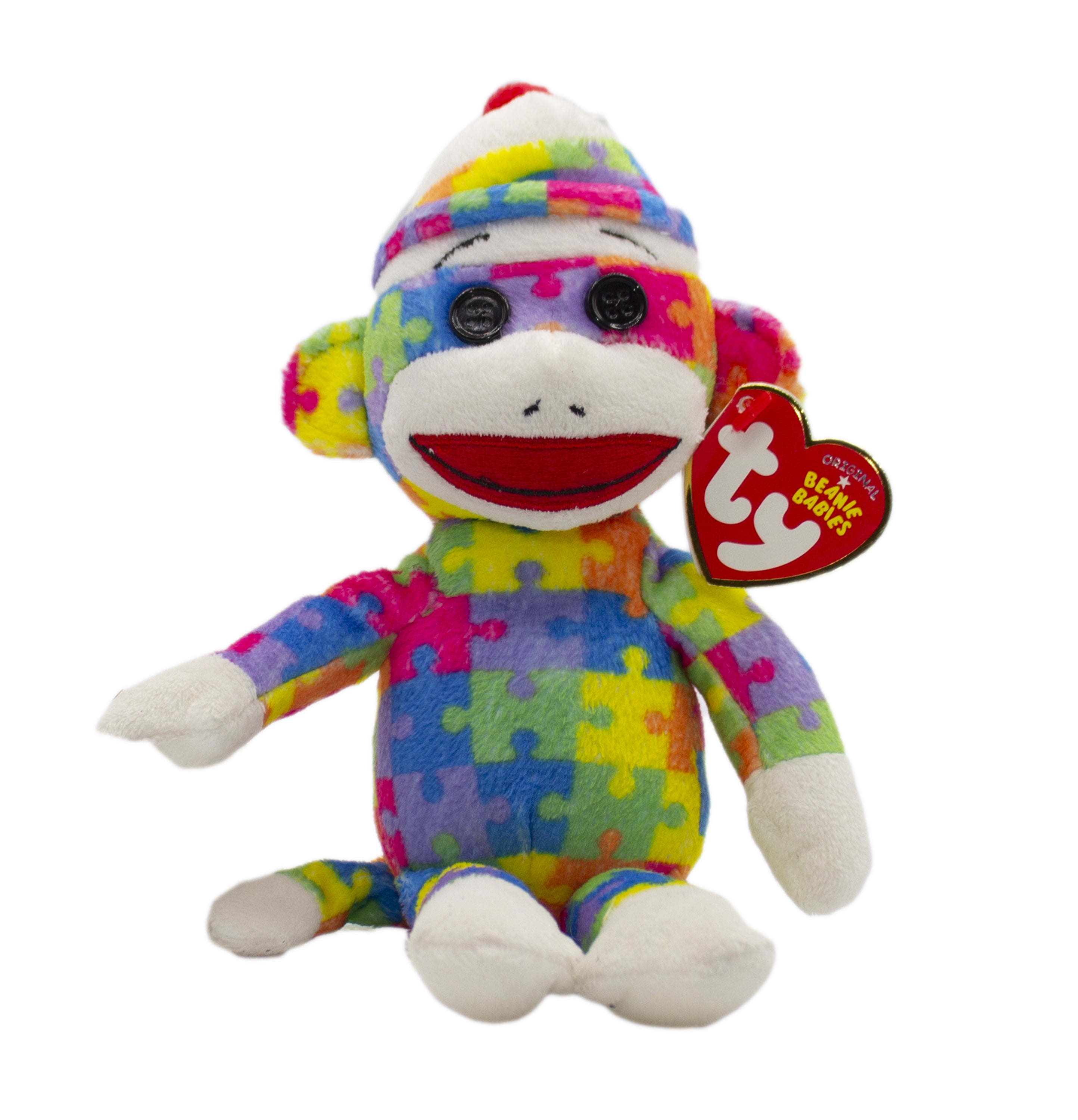 Ty Beanie Baby: Rainbow Puzzle Sock Monkey | Stuffed Animal | MWMT ...