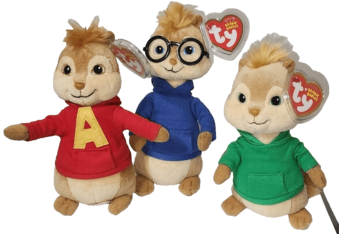 Ty Beanie Baby Set of 3 - ALVIN, SIMON & THEODORE Chipmunks Plush ...