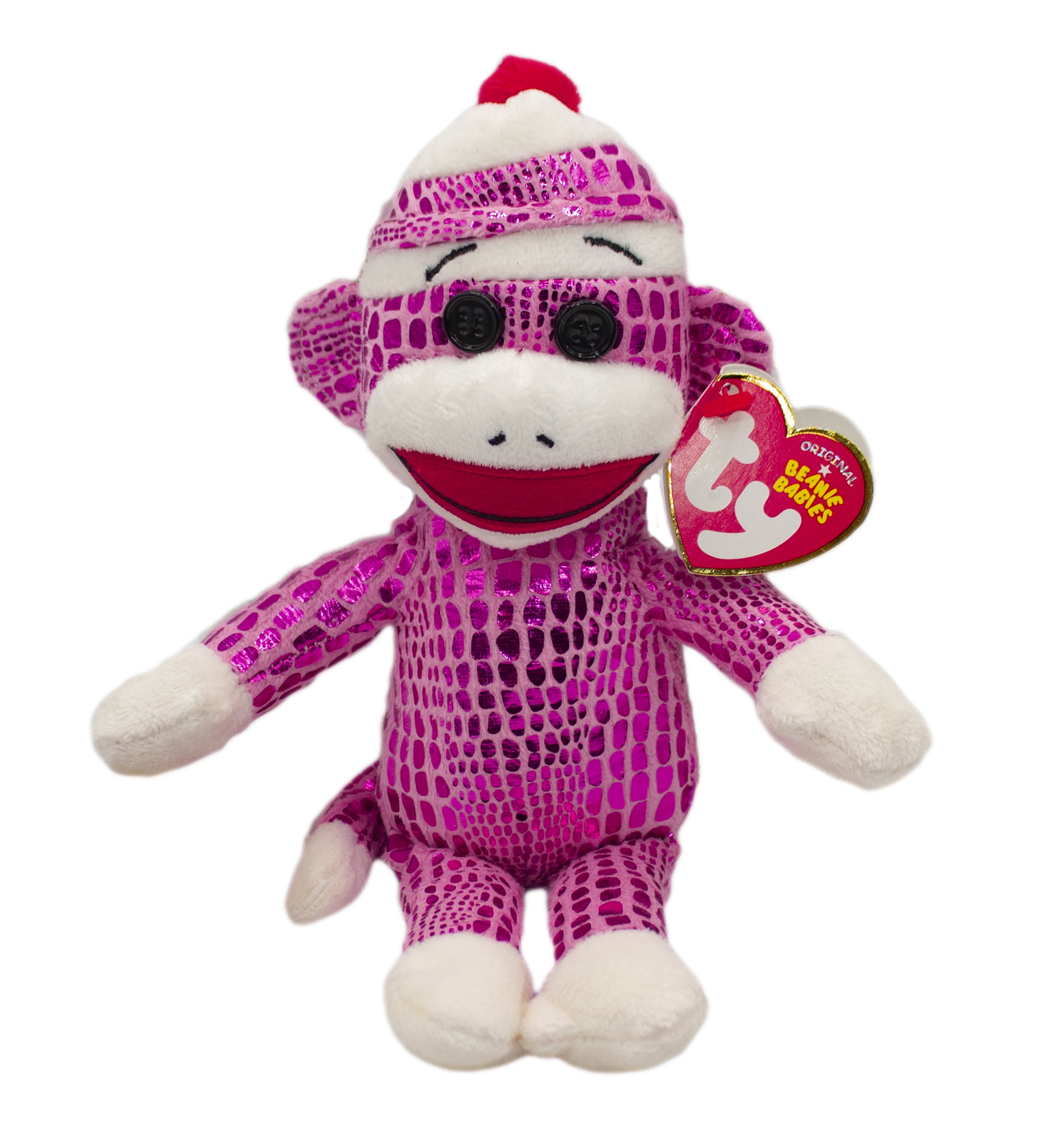 Ty Beanie Baby: Sparkly Pink Sock Monkey | Stuffed Animal | MWMT ...