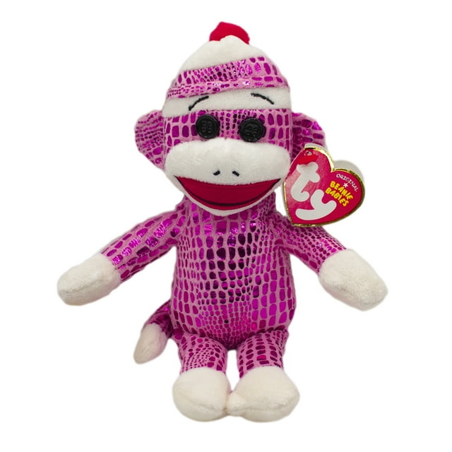 Ty Beanie Baby: Sparkly Pink Sock Monkey | Stuffed Animal | MWMT - Walmart.com