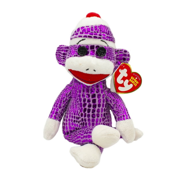 Ty Beanie Baby: Sparkly Purple Sock Monkey | Stuffed Animal | MWMT ...