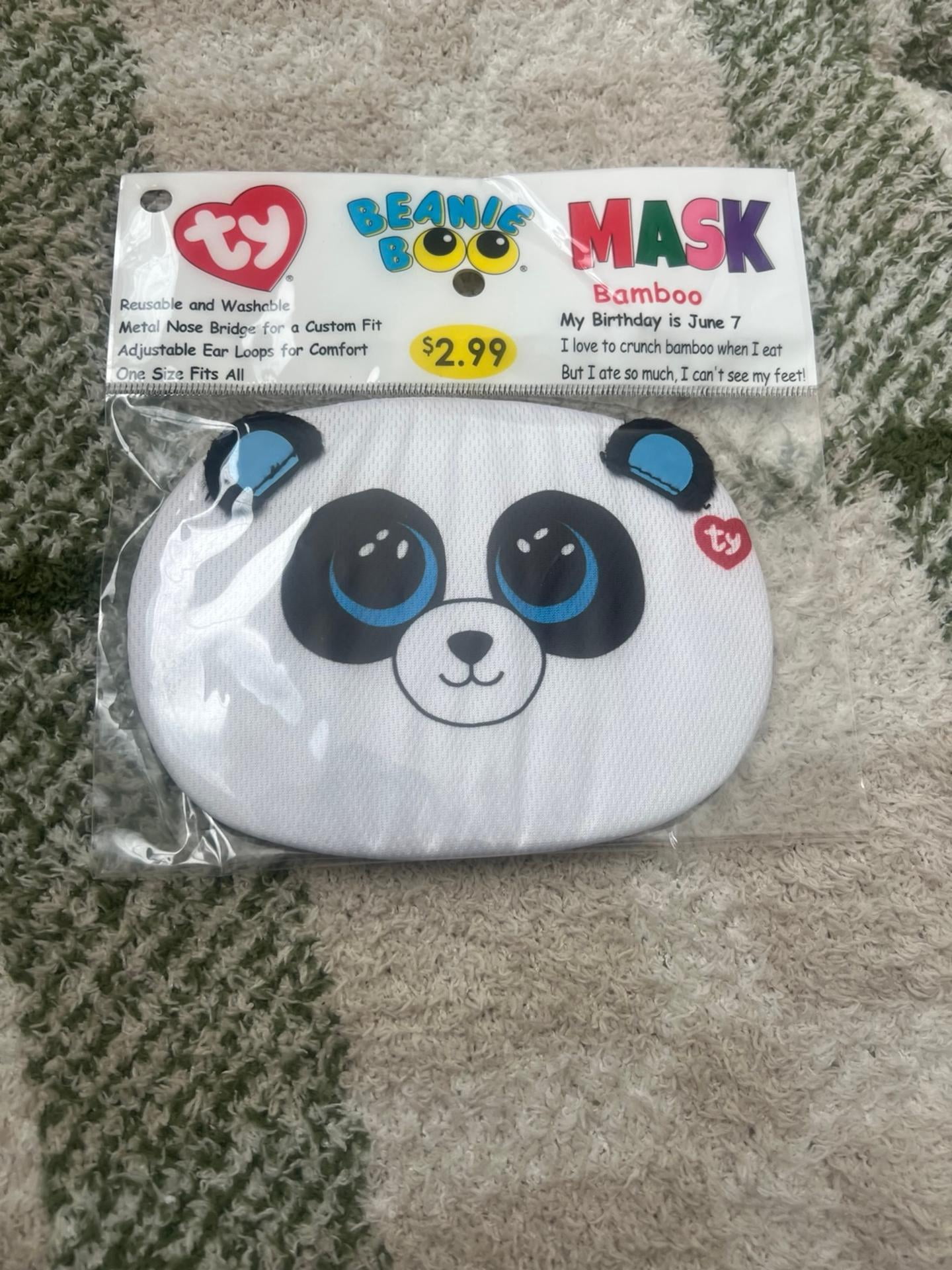 Ty Beanie Boo Face Mask - BAMBOO the Panda (BONUS 1 FUN CHOPS ...