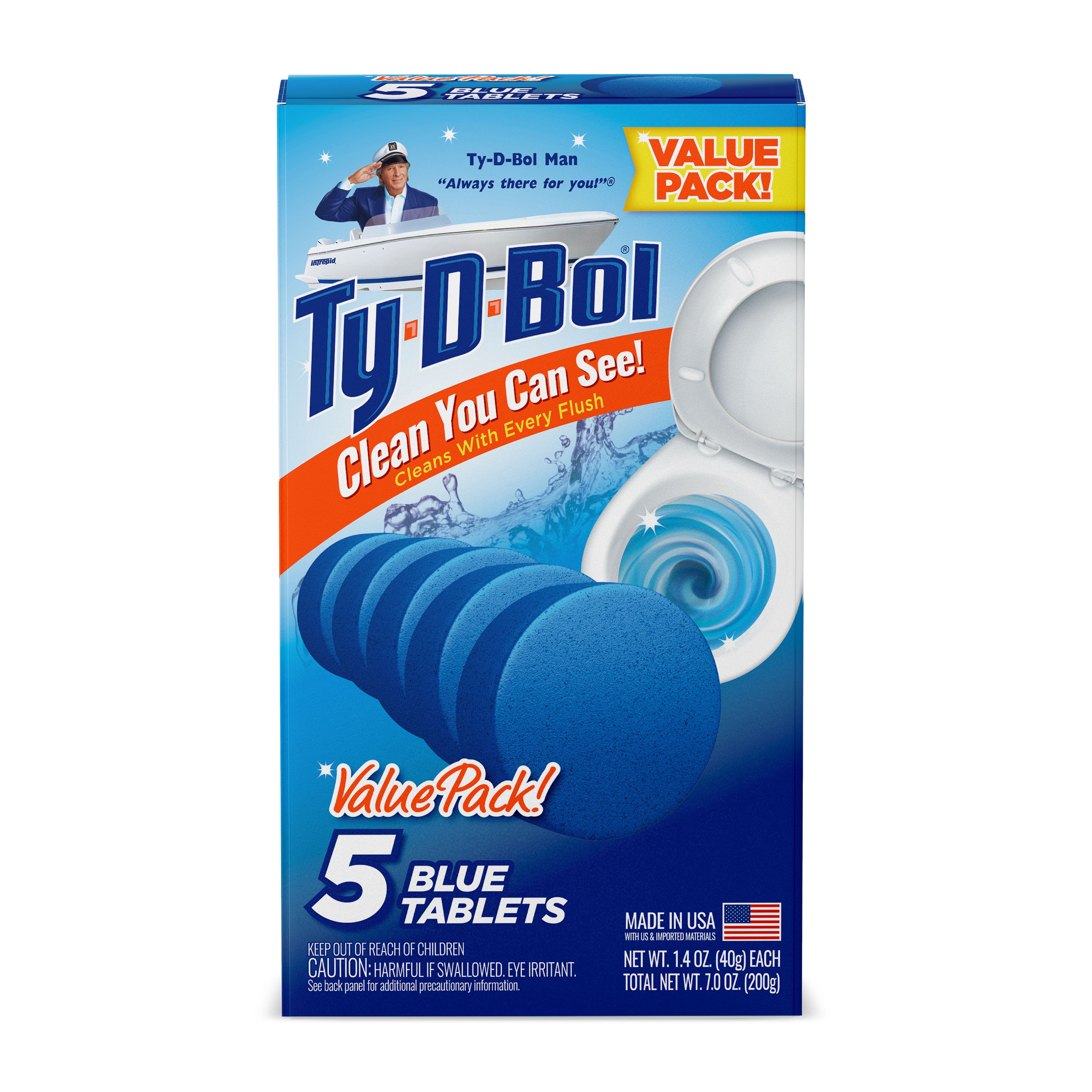 Ty-D-Bol Blue Toilet Bowl Cleaning Tablets, Tank Drops for Flush Cleaning, Bleach Free, 1.4 oz ...