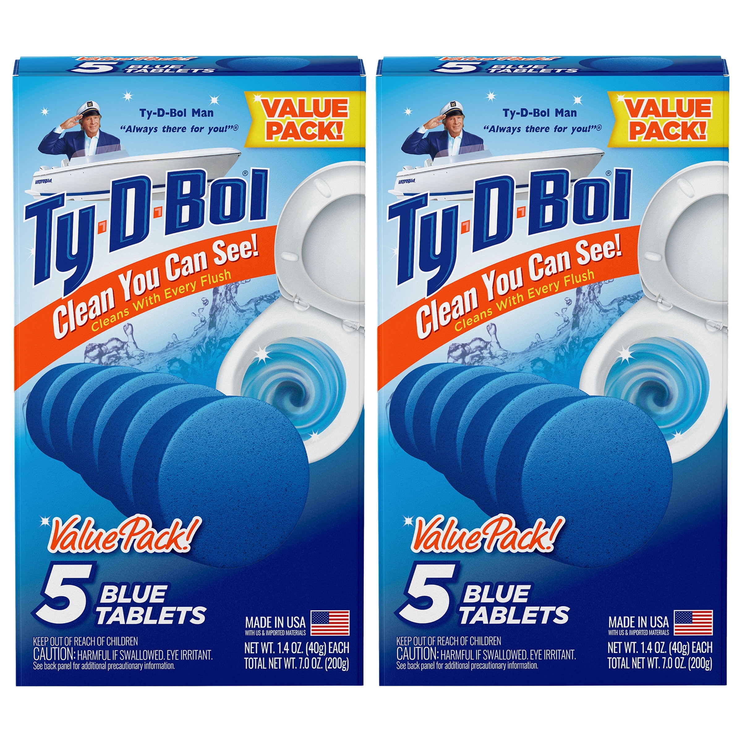 Ty-D-Bol Blue, Bleach-Free Toilet Bowl Cleaner Tablets, 1.4 oz, 5 Count ...