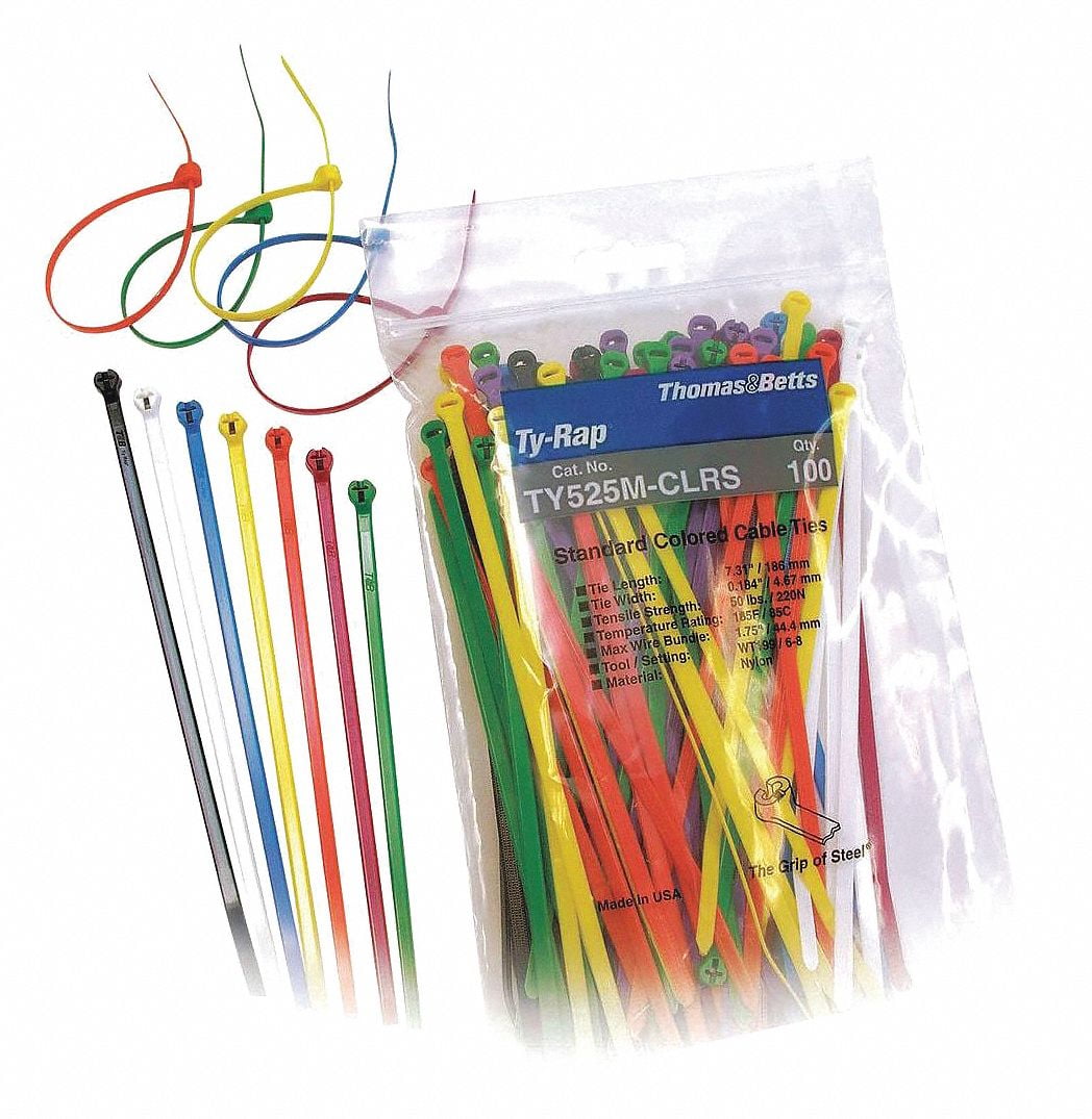 Ty-Rap Cable Tie Kit,Assorted,7.2 in,PK100 TY525M-CLRS - Walmart.com