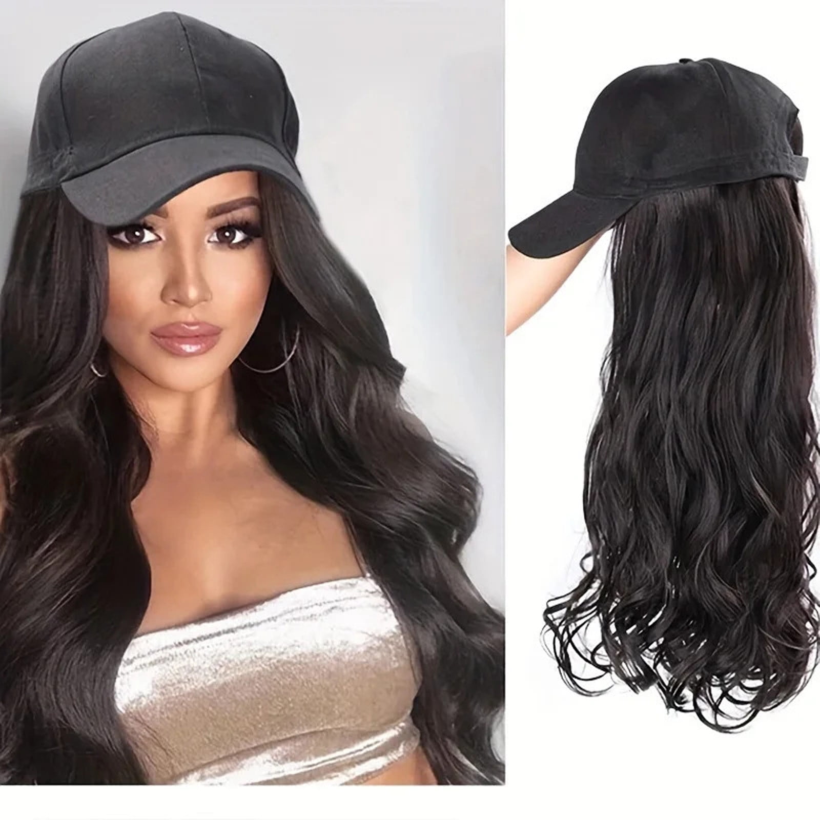 TyTqxy Hat Wig for Women, 26In Long Wave Baseball Cap Wig with Curly ...